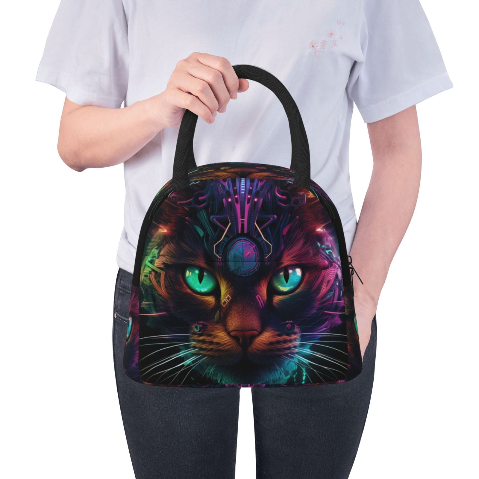 Japuie Futuristic Cat Warrior Print Insulated Lunch Bag,Lunch Box for ...