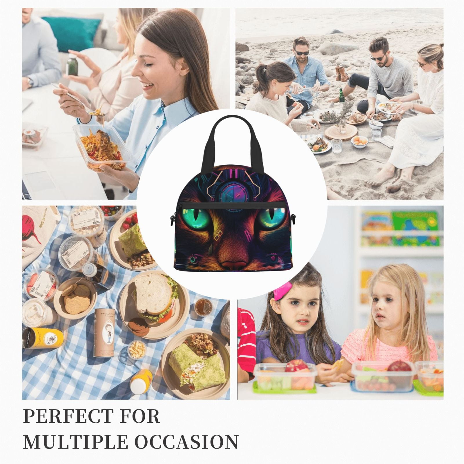 Japuie Futuristic Cat Warrior Print Insulated Lunch Bag for Women Men ...