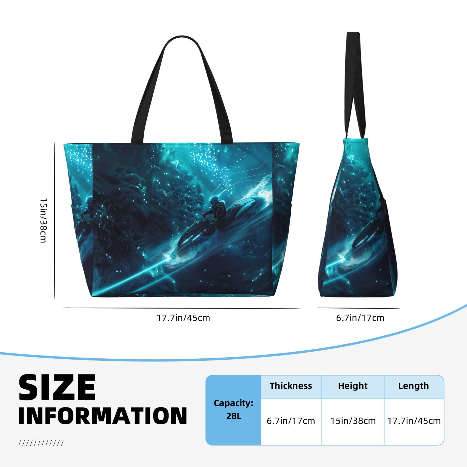 Japuie Futuristic Jet Ski Adventure Print Large Capacity Beach Travel ...