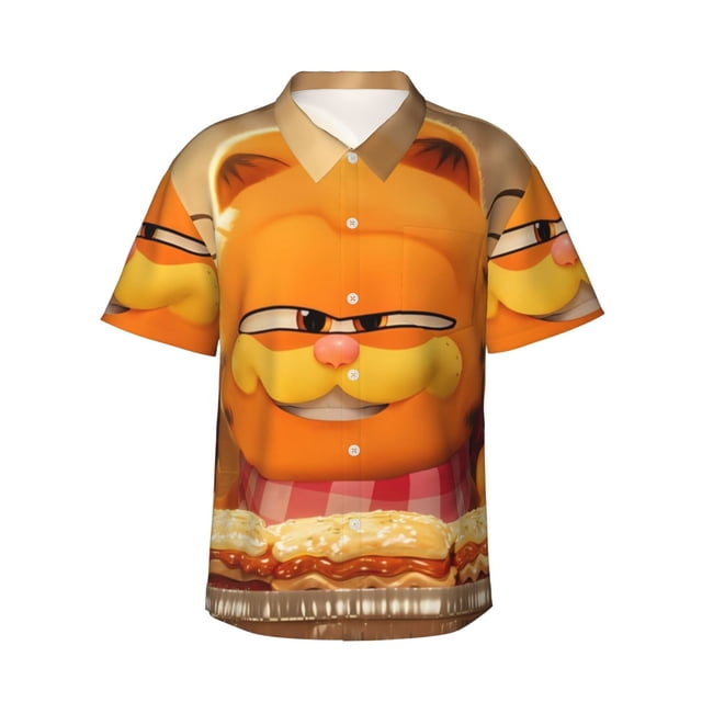 Japuie Garfield Print Hawaiian Shirt for Men, Unisex Summer Beach ...