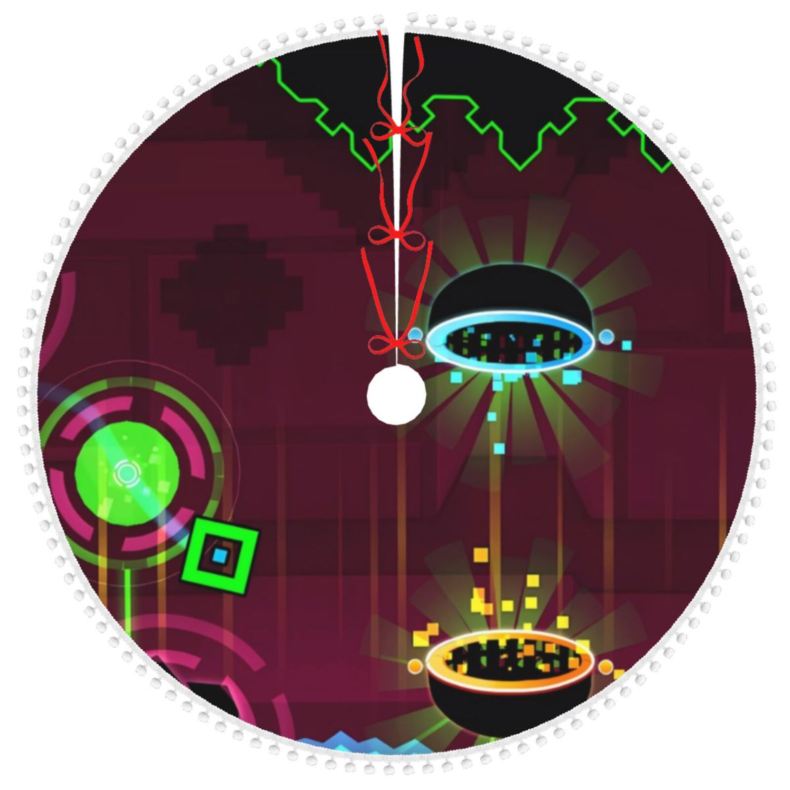 Japuie Geometry Dash Print Christmas Tree Skirt with Pom Pom Trim ...