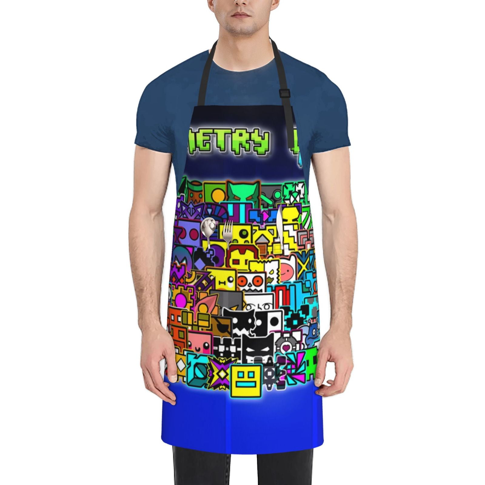 Japuie Geometry Dash Print Waterproof Apron with 2 Pockets,Adjustable ...