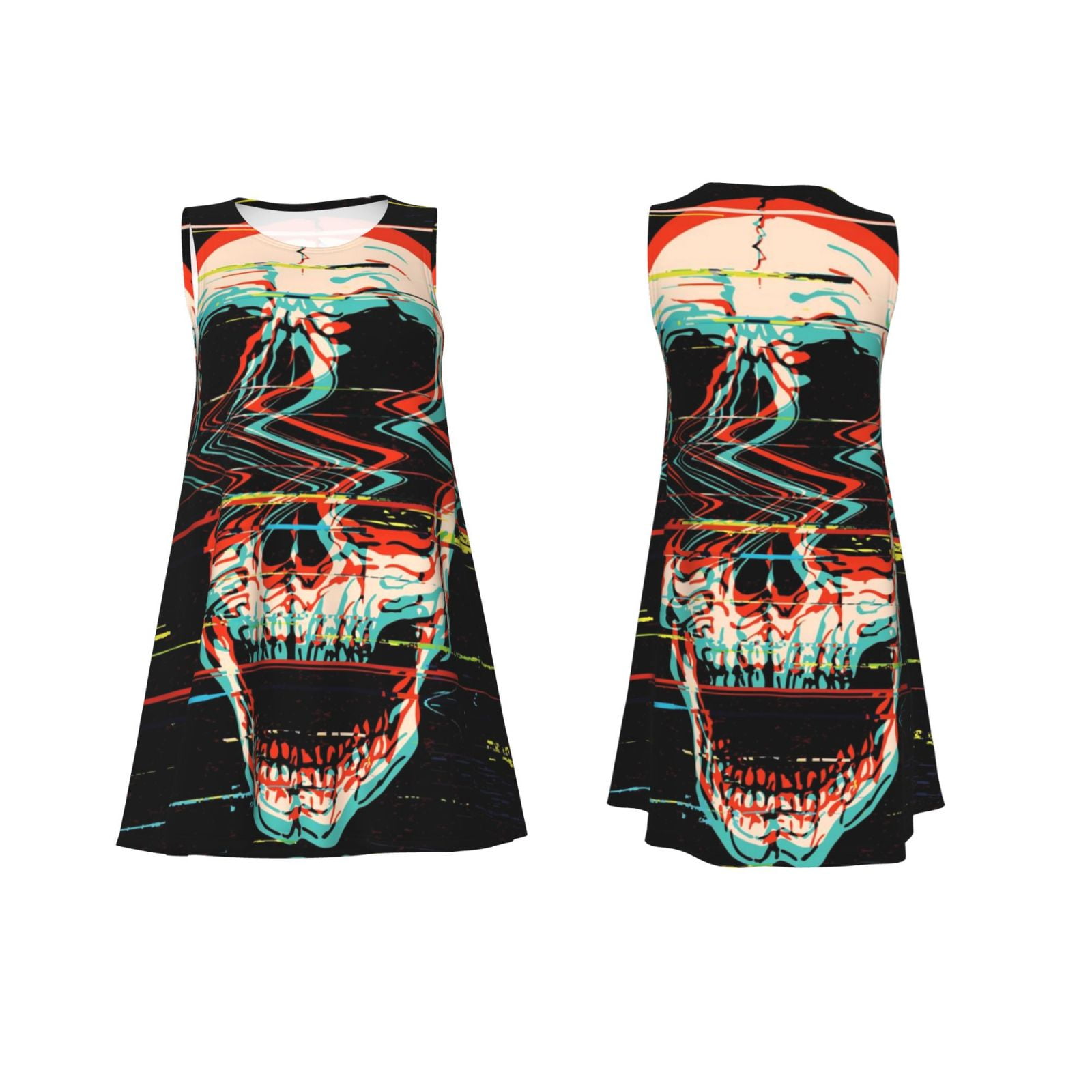 Japuie Glitch Screaming Skull Print Summer Dresses for Women,Women's ...