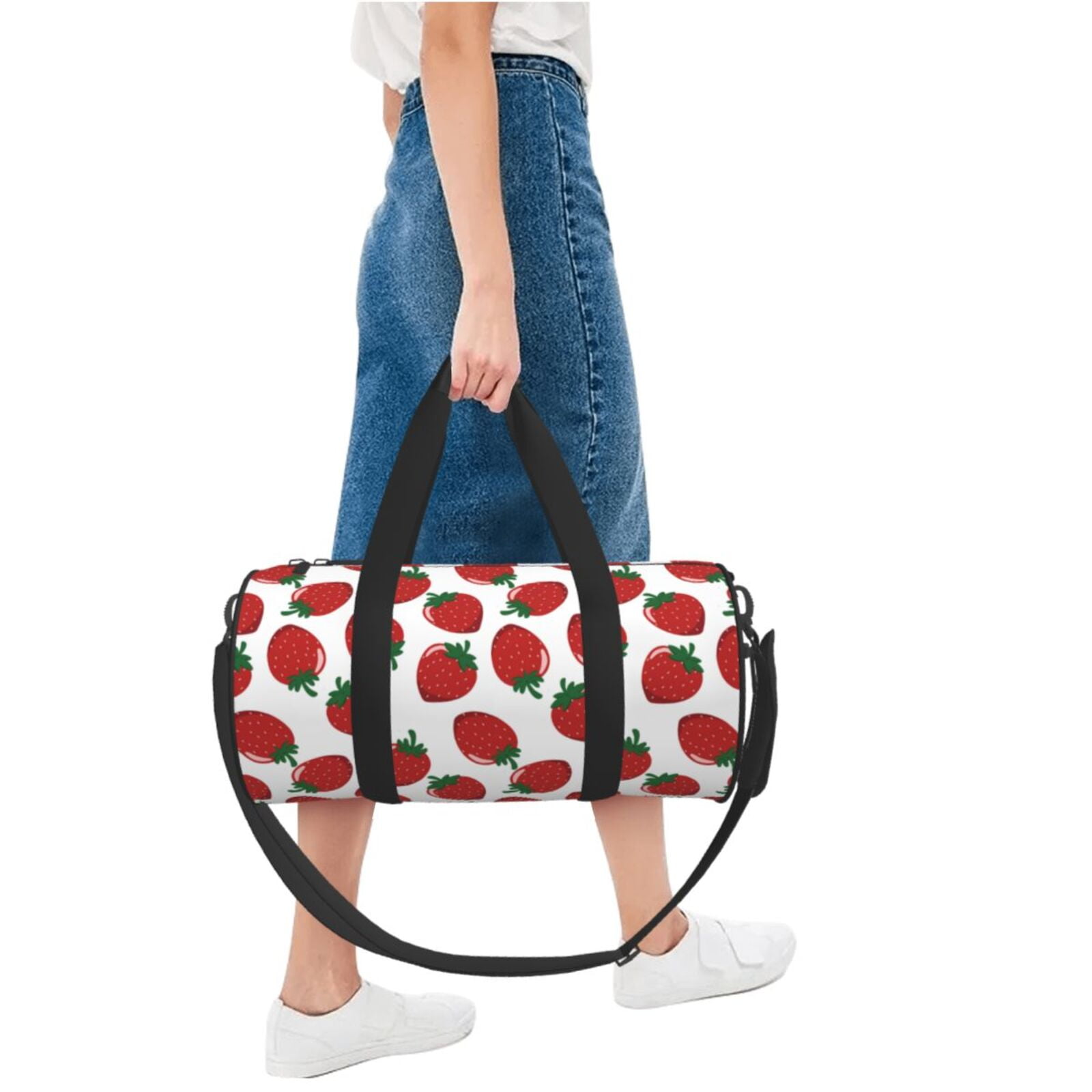Japuie Hand Drawn Strawberry Print Travel Duffle Bag,Gym Bag,Weekender ...