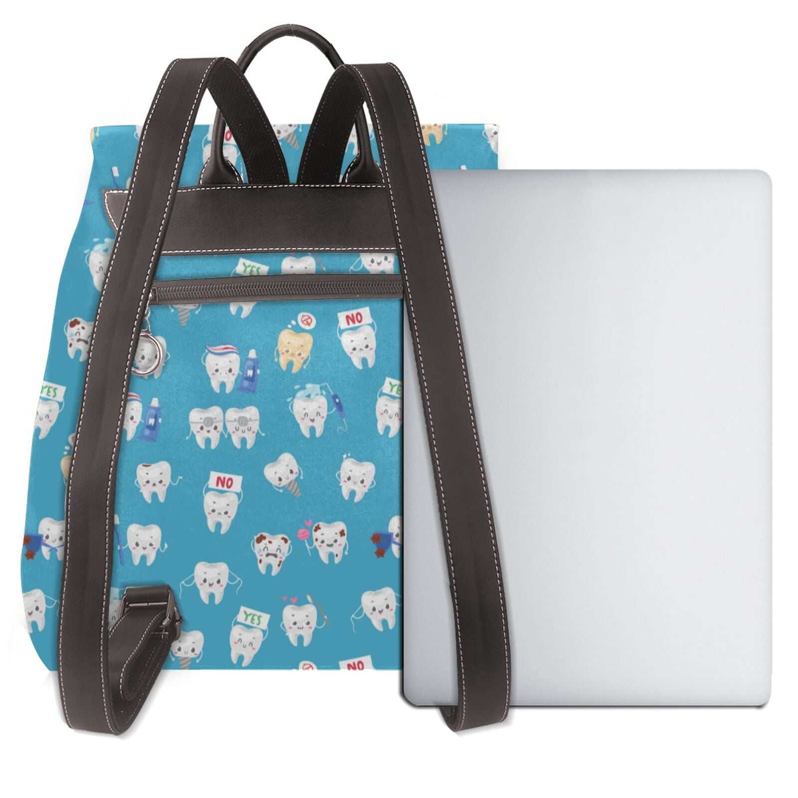 Japuie Healthy And Ill White Teeth Print Women's Leather Backpack ...