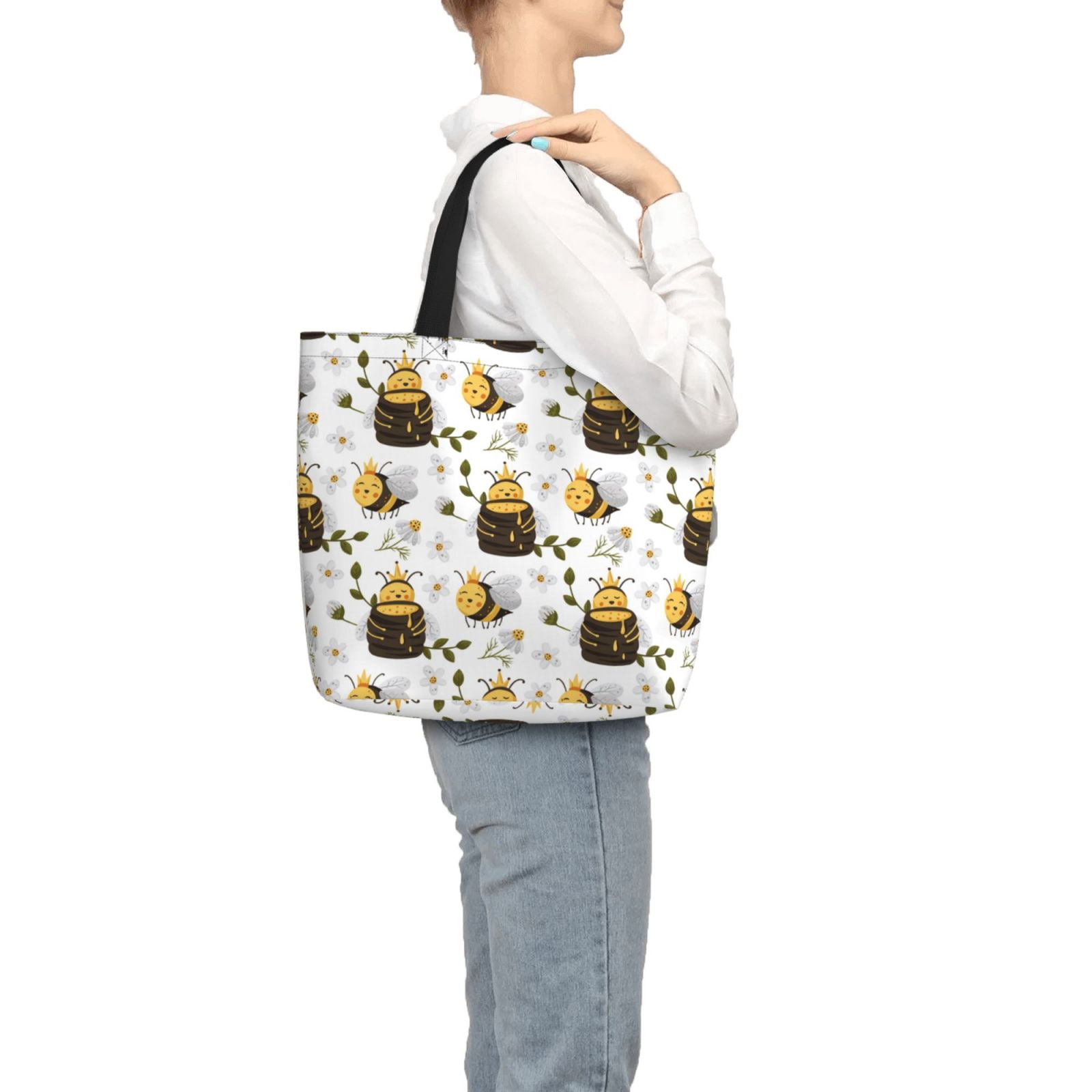 Japuie Honey Bee Insect Print Tote Bags, Shoulder Bag with Zipper ...