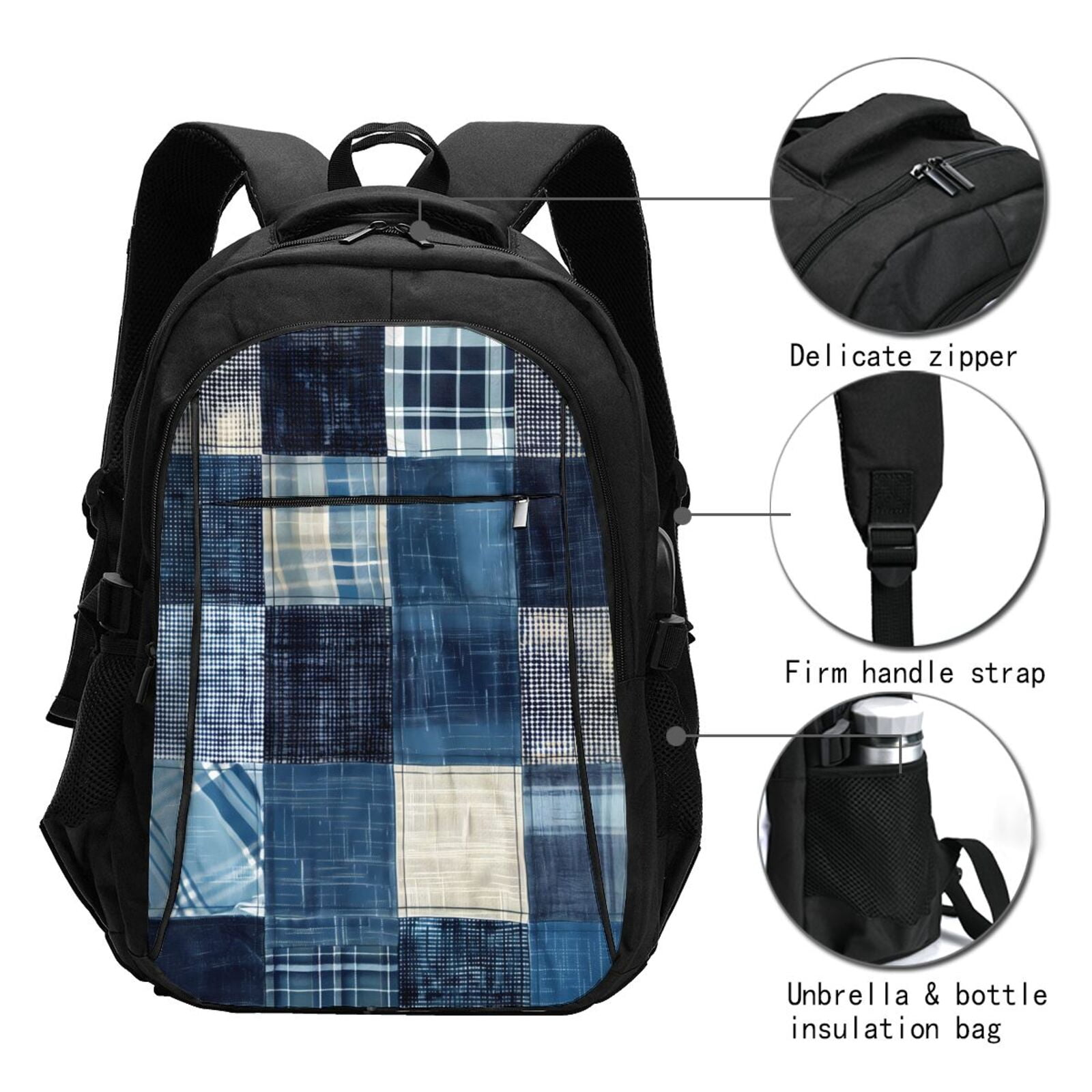 Japuie Indigo Patchwork Quilt Print Laptop Backpack,Business Travel ...