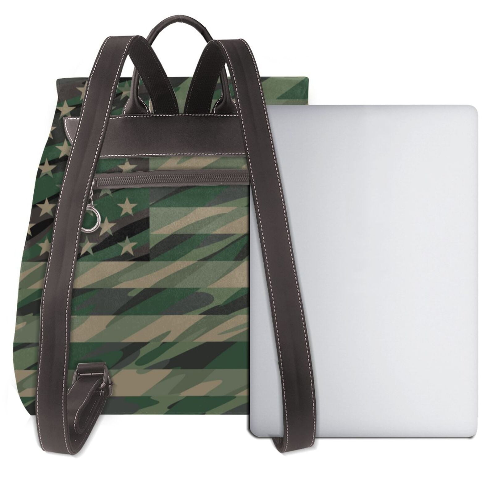 Japuie Jungle Green Camo USA Flag Print Women's Leather Backpack ...