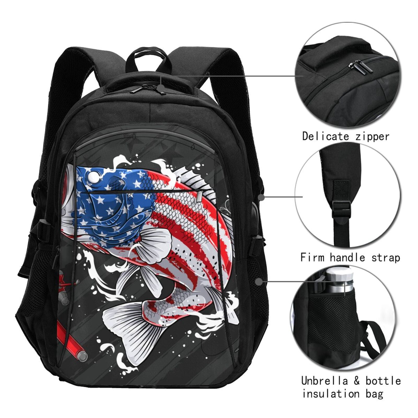 Japuie Largemouth Bass Fish in USA Print Laptop Backpack,Business ...