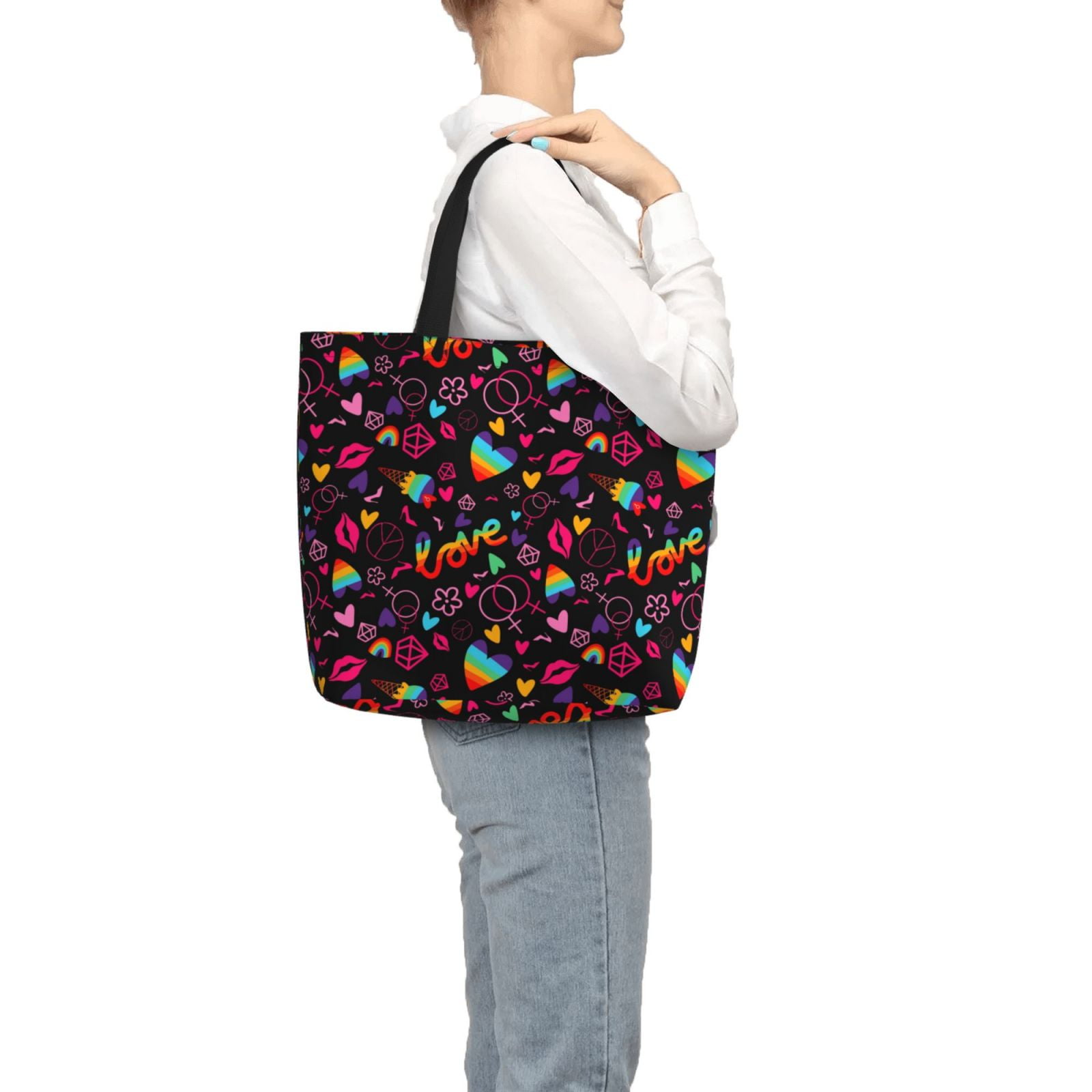 Japuie Lgbt Rainbow For Pride Print Tote Bags, Shoulder Bag with Zipper ...