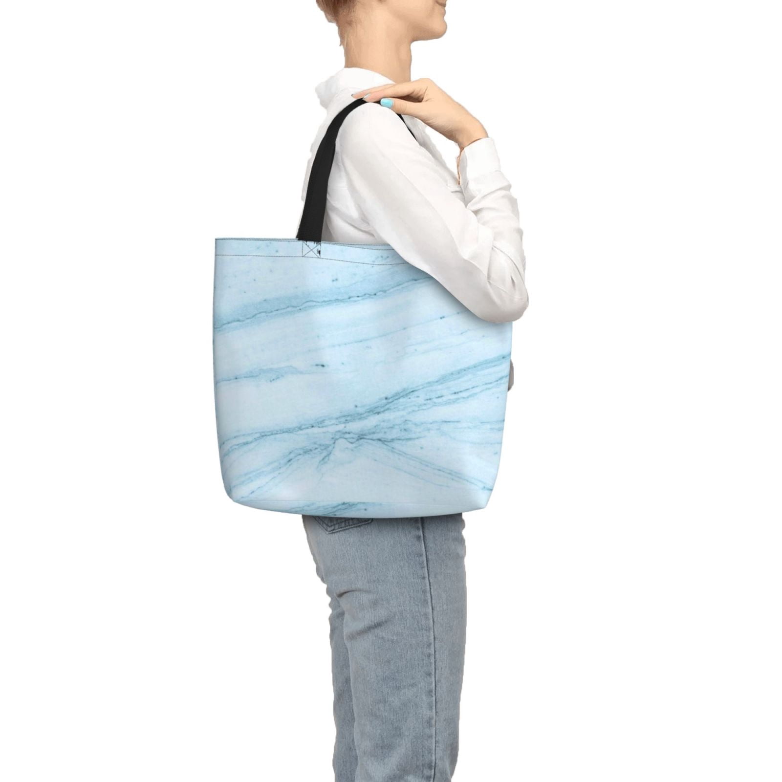 Japuie Light Blue Marble Print Tote Bags, Shoulder Bag with Zipper ...