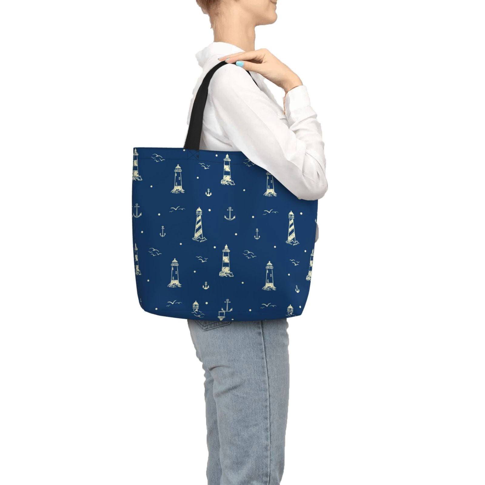Japuie Lighthouses and Anchors Print Tote Bags, Shoulder Bag with ...