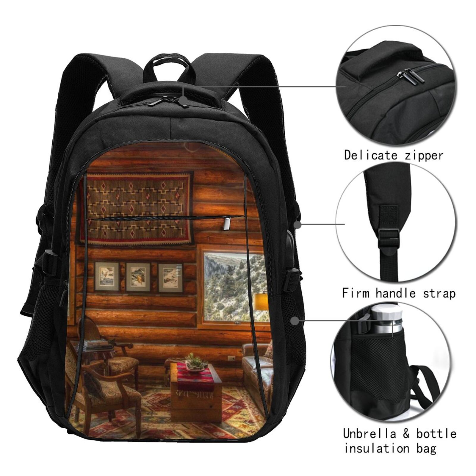 Japuie Log Cabin Inside Print Laptop Backpack,Business Travel Durable ...