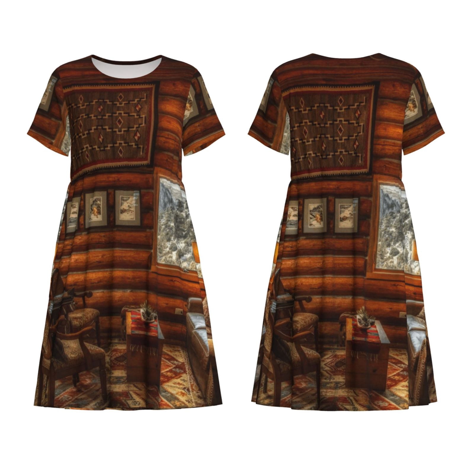 Japuie Log Cabin Inside Print Women's Casual Dress with Pockets,Women's ...