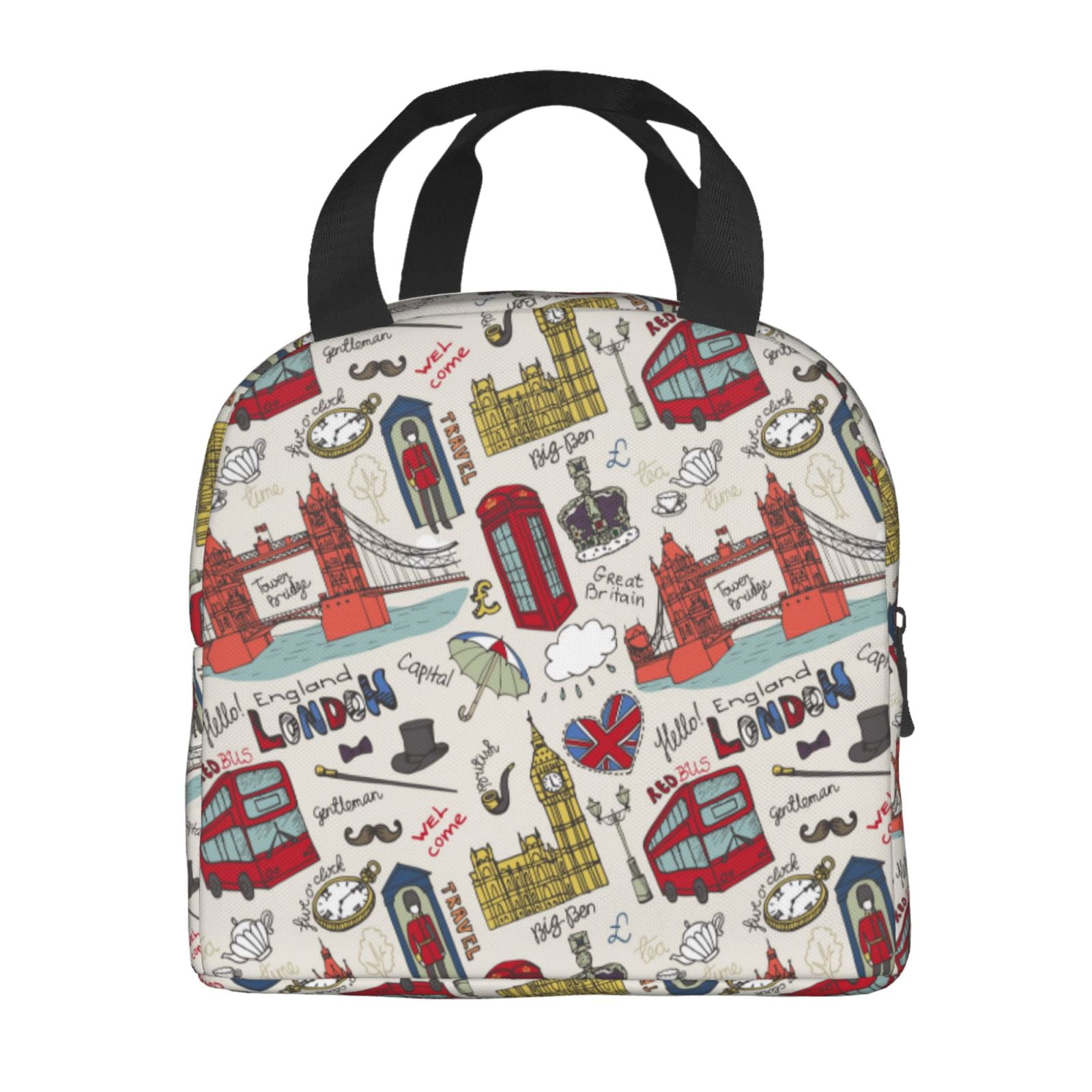 Japuie London Landmark1 Print Insulated Lunch Bag Tote with Large ...