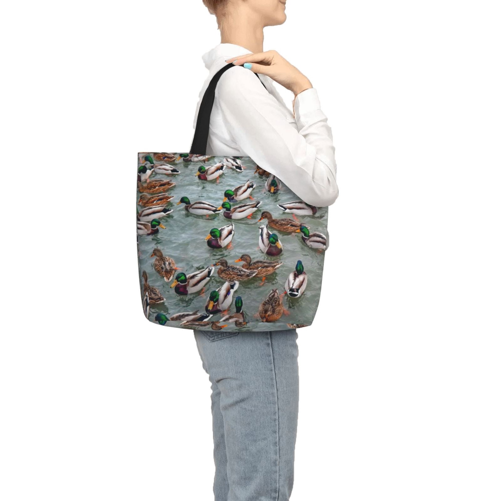 Japuie Mallard Ducks Swimming Print Tote Bags, Shoulder Bag with Zipper ...