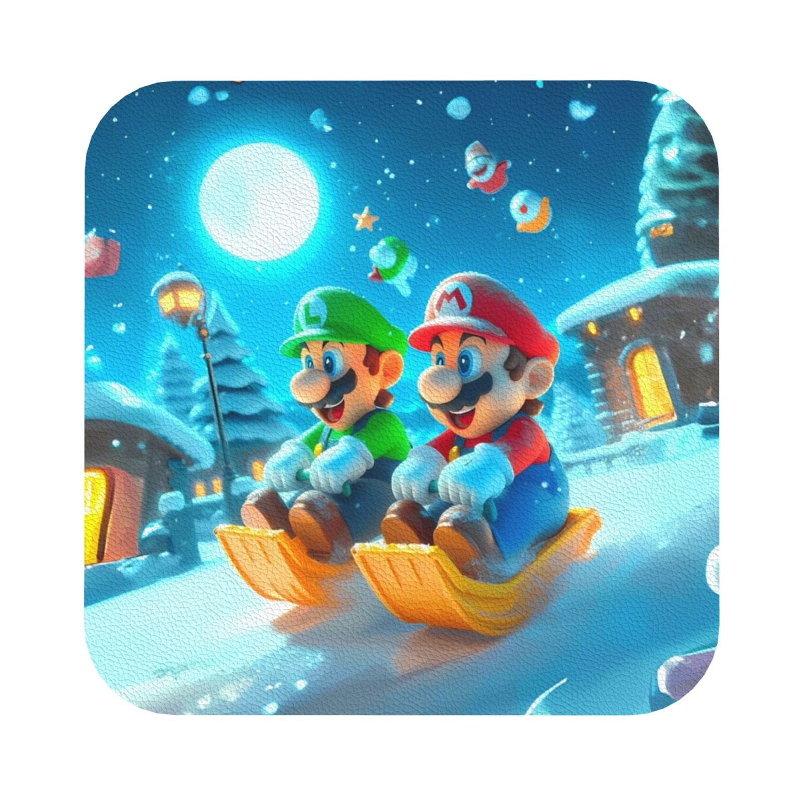 Japuie Mario Print Leather Coasters for Drinks, 4" Drink Coasters Set ...