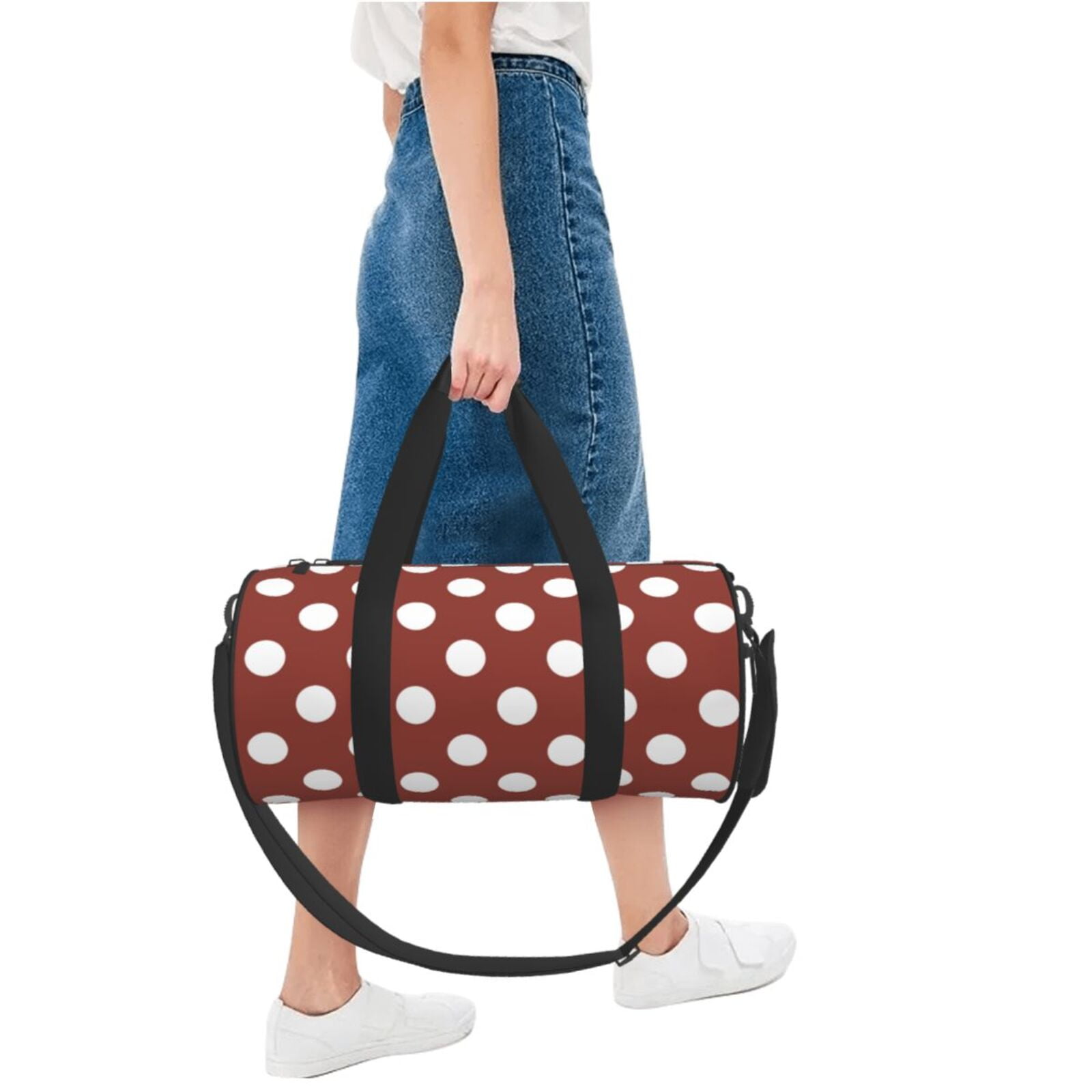 Japuie Maroon And White Polka Dot Print Travel Duffle Bag,Gym Bag ...