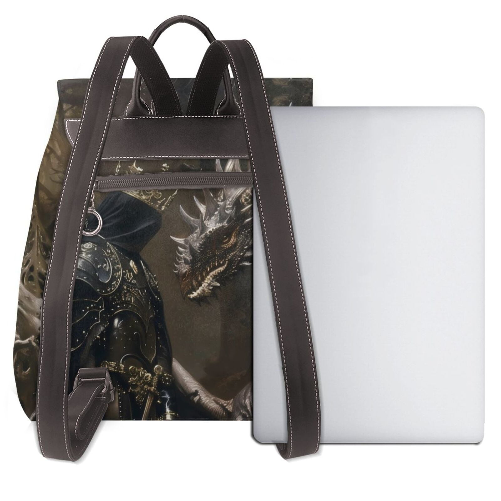 Japuie Medieval Knight And Dragon Print Women's Leather Backpack ...