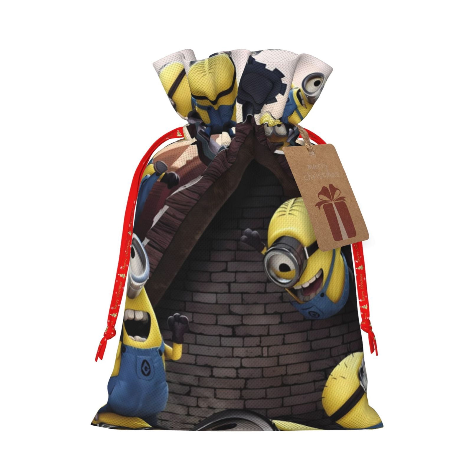 Japuie Minions Print Christmas Gift Bag,Christmas Linen Bags with ...
