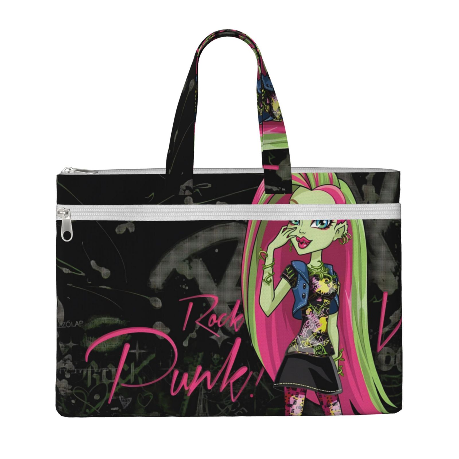 Japuie Monster High Print Canvas Document Bag with Handle, Zipper File ...