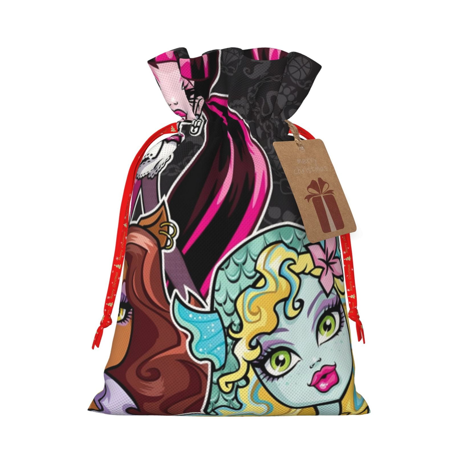 Japuie Monster High Print Christmas Gift Bag,Christmas Linen Bags with ...