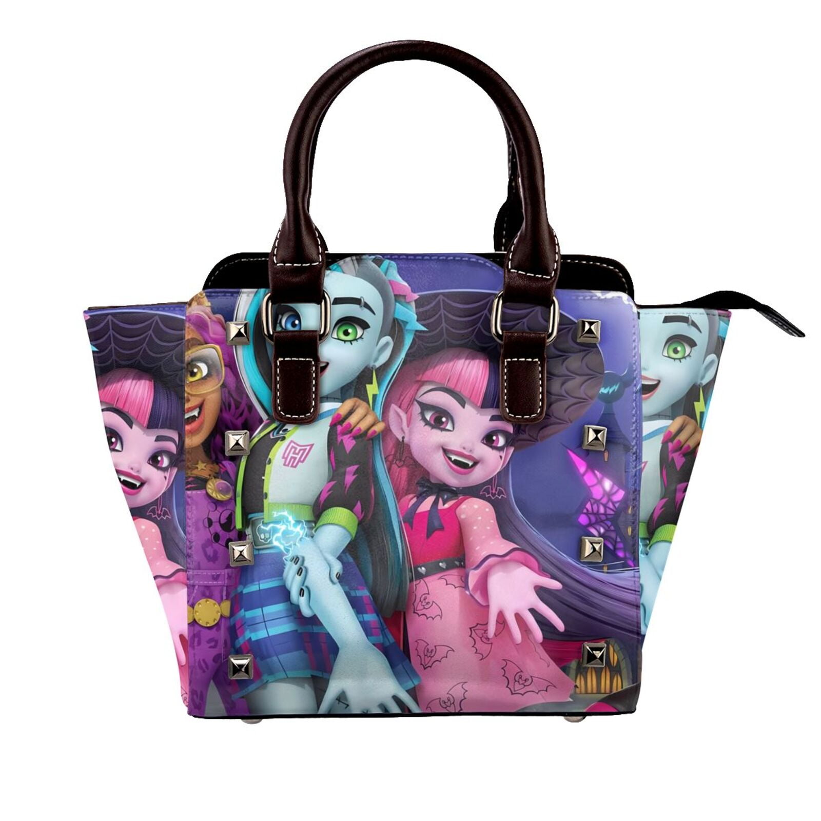 Japuie Monster High Print Tote Purse for Women,Leather Rivet Shoulder ...