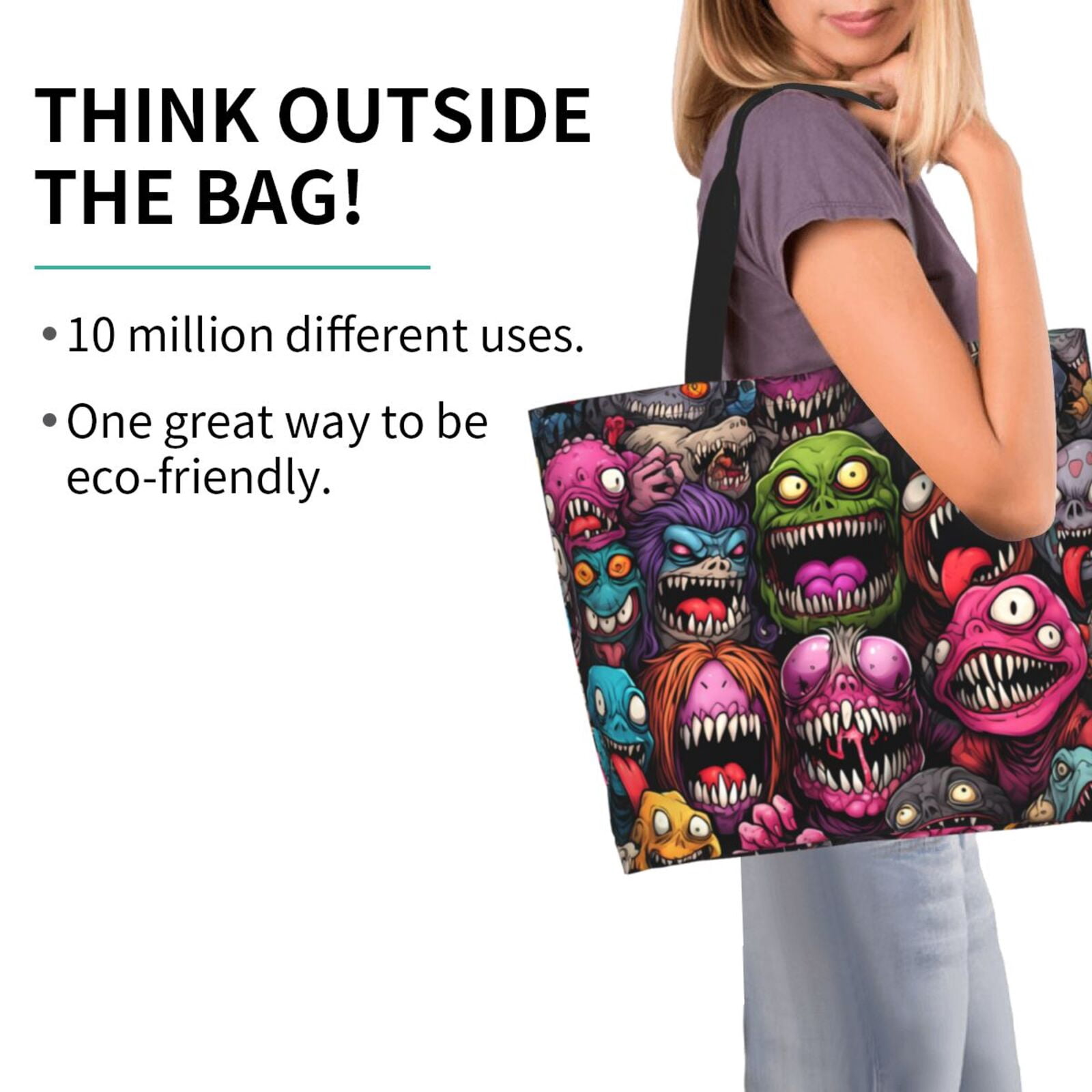 Japuie Monstrous Cartoon Characters Print Shoulder Bag,Top Handle ...