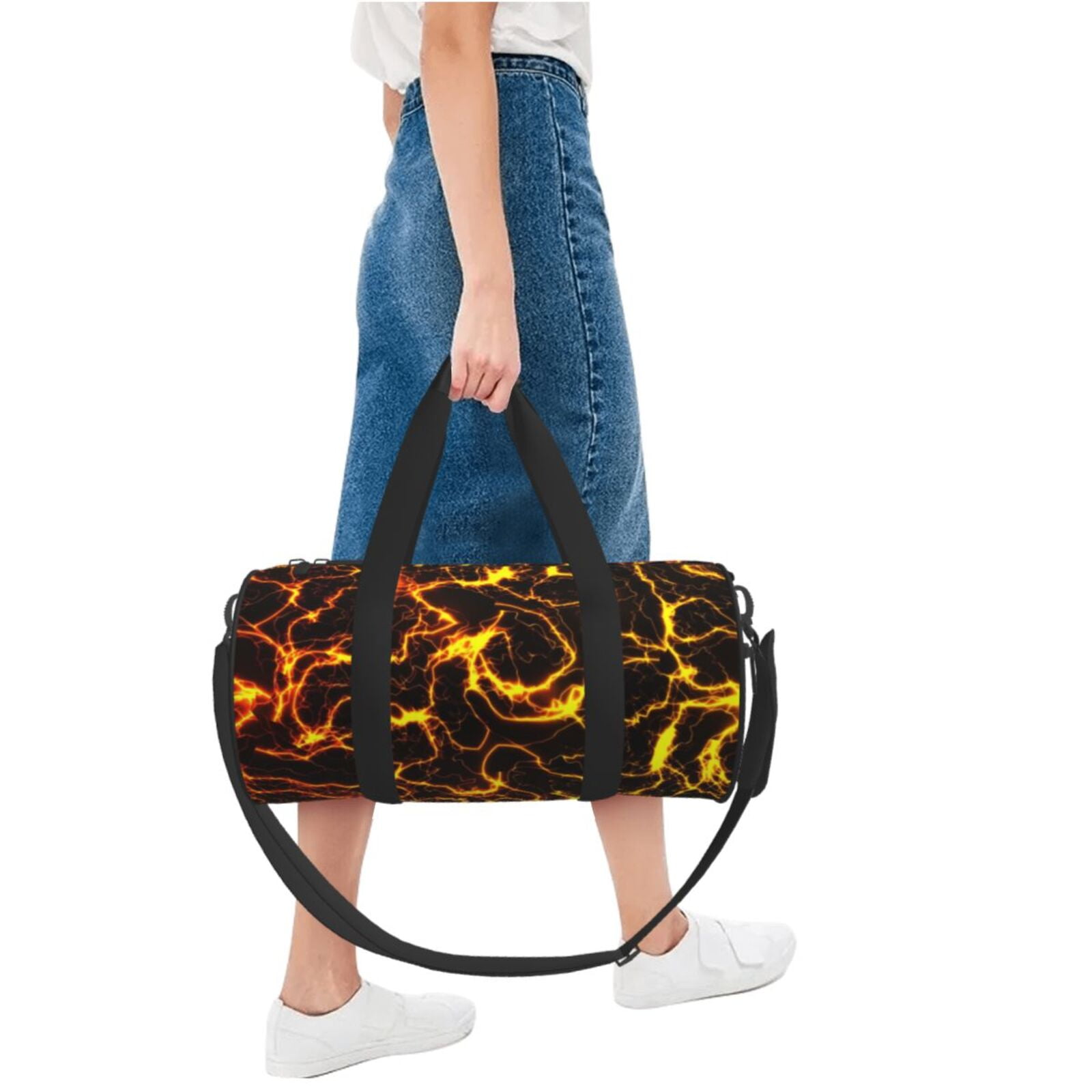 Japuie Orange Lightning Print Travel Duffle Bag,Gym Bag,Weekender Bag ...