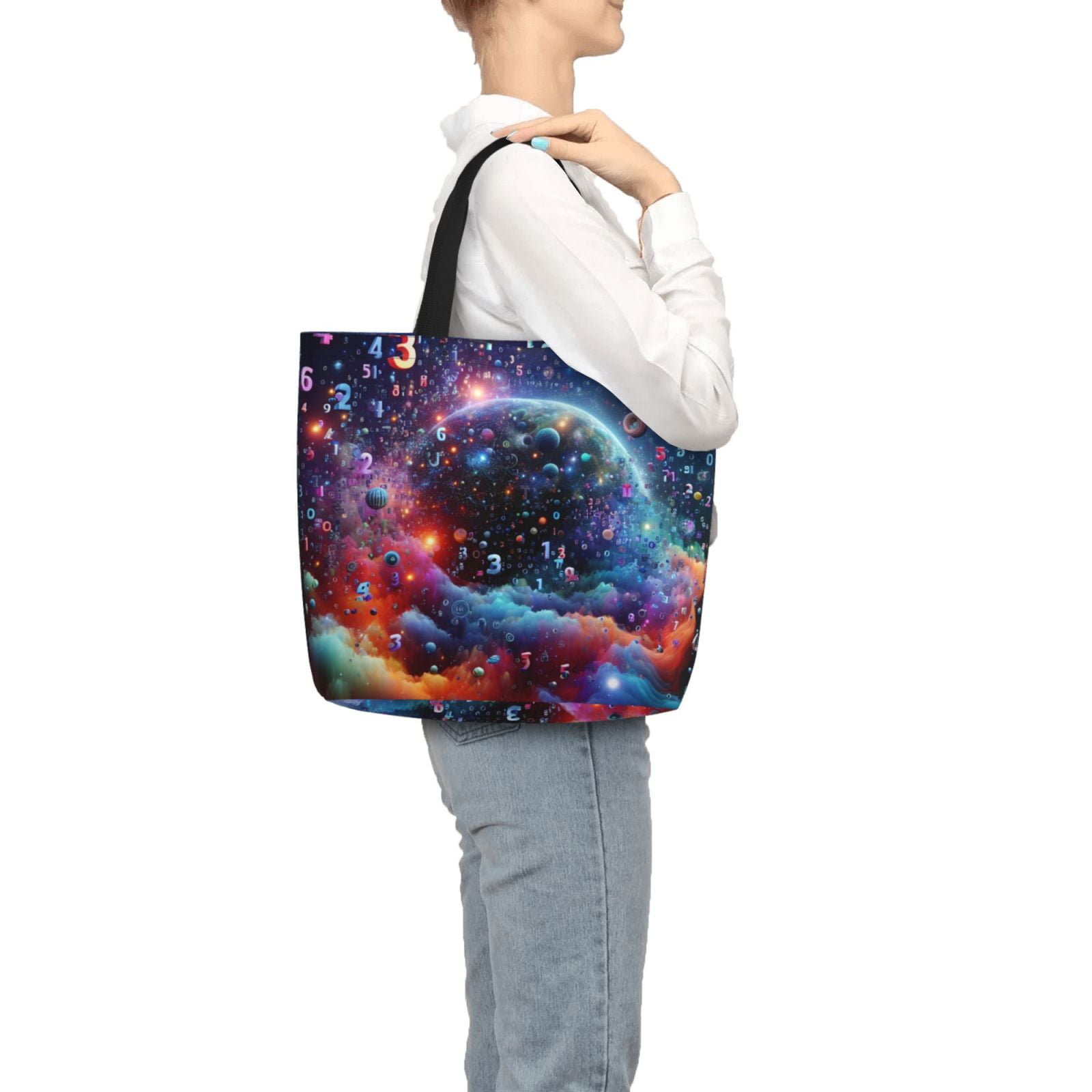 Japuie Outer Space Floating Numbers And Letters Print Tote Bags ...