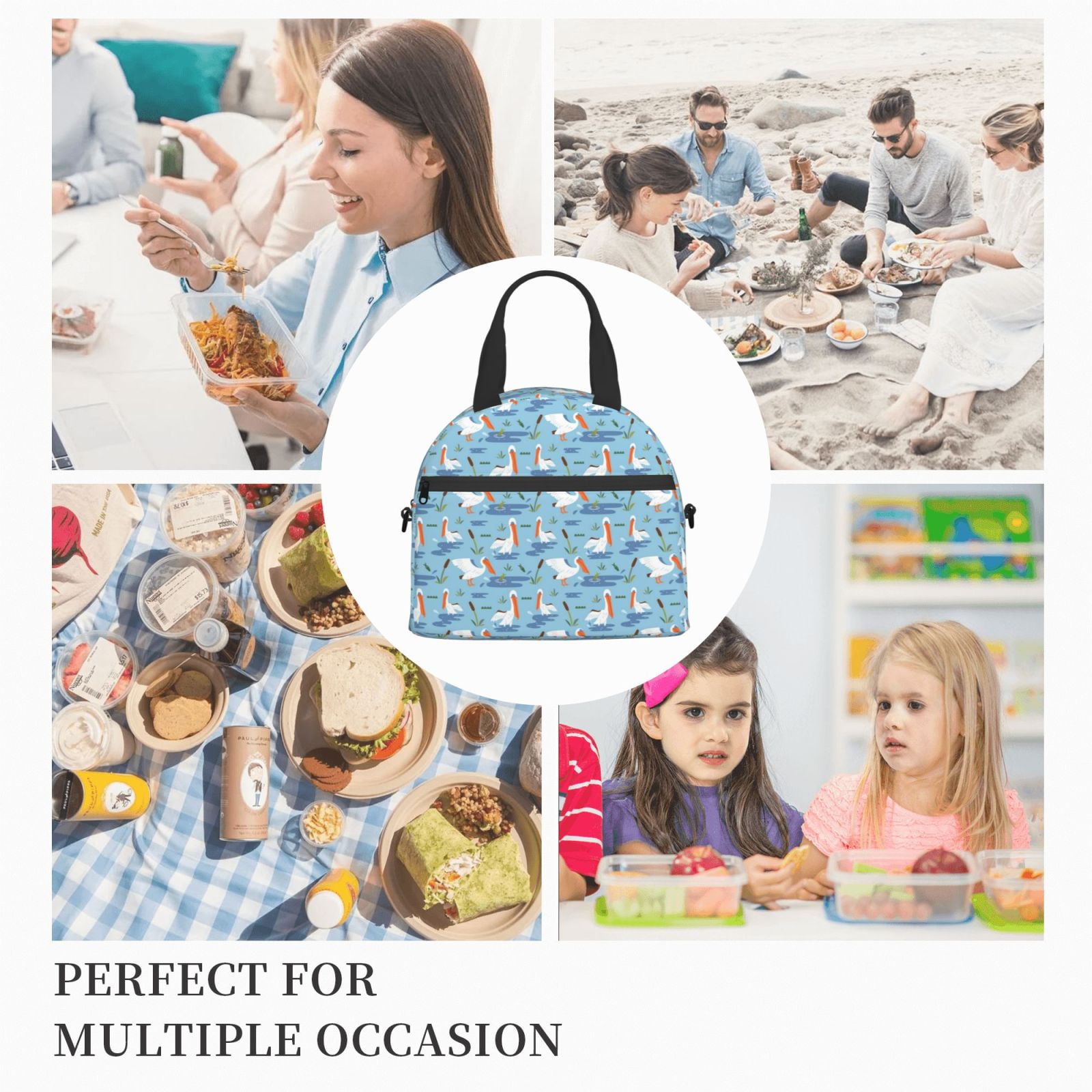 Japuie Pelican Reed And Fish Print Insulated Lunch Bag for Women Men ...