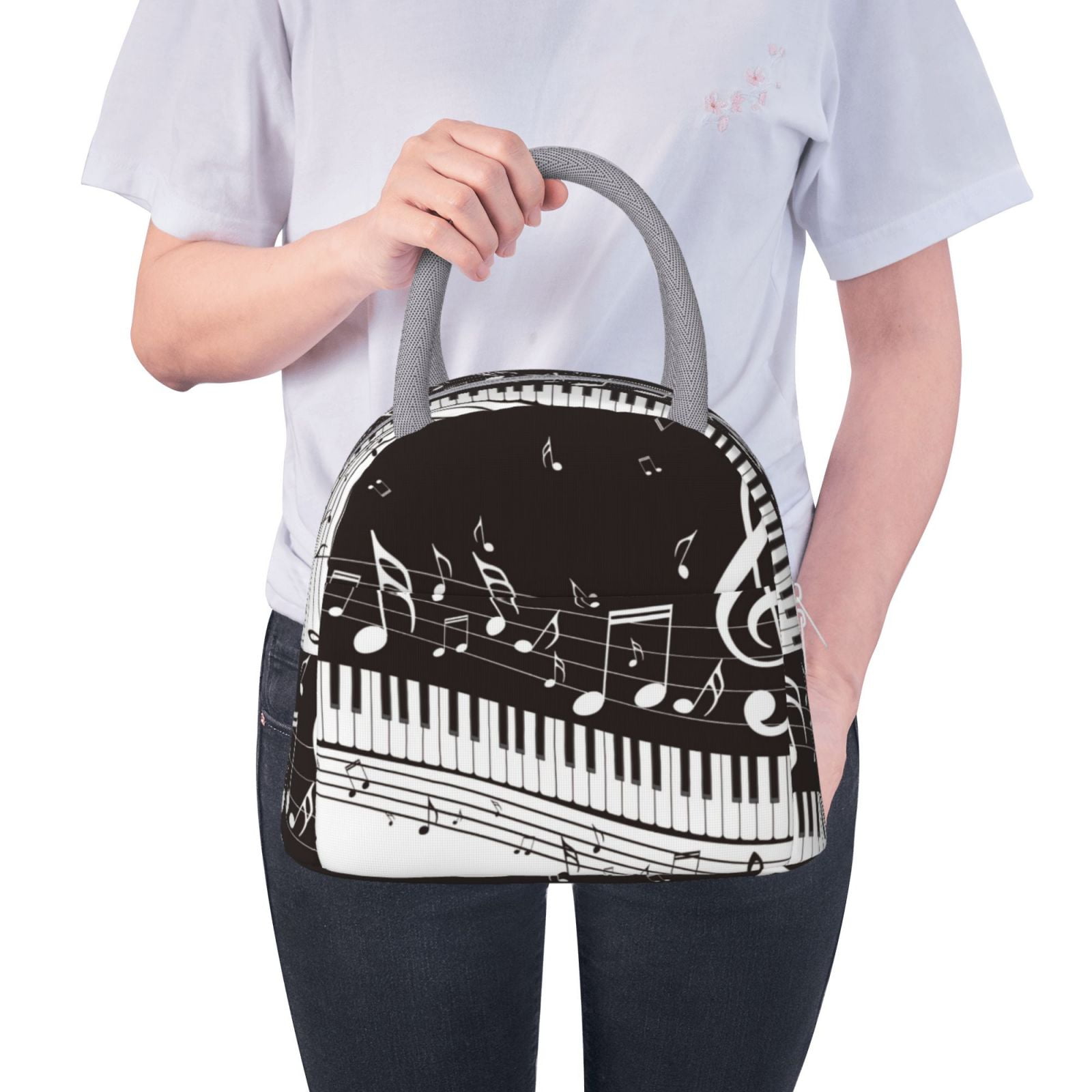 Japuie Piano Keys With Musical Notes Print Insulated Lunch Bag,Lunch ...