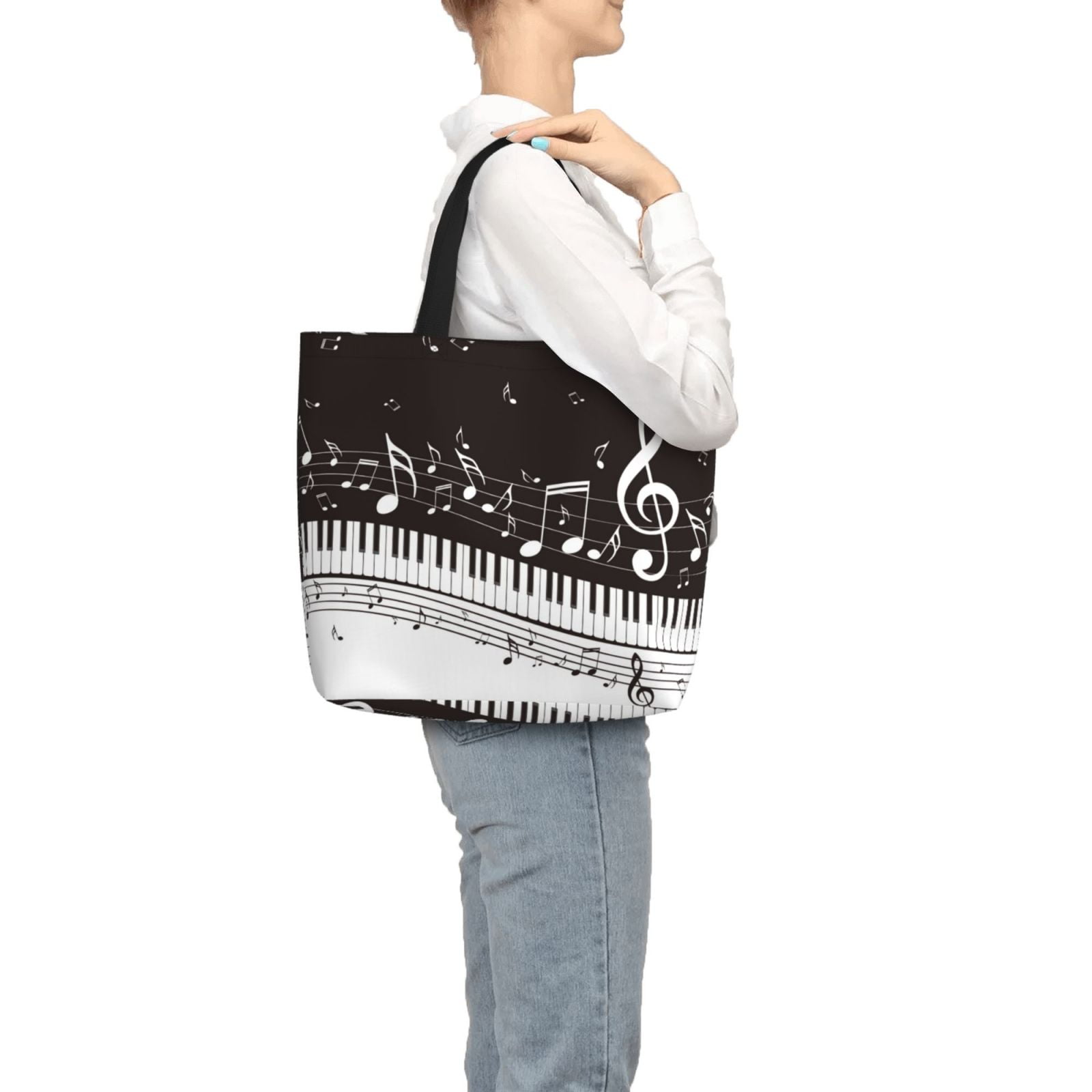Japuie Piano Keys With Musical Notes Print Tote Bags, Shoulder Bag with ...