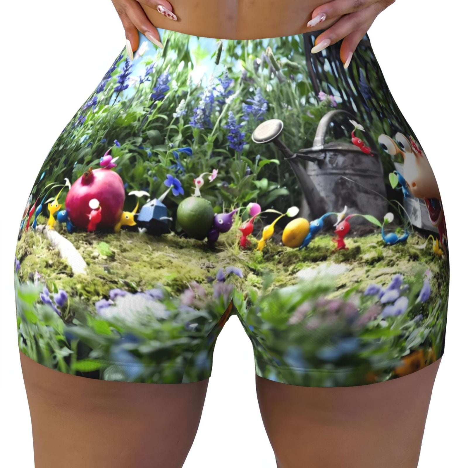 Japuie Pikmin Print Women's High-Waisted Workout Shorts, 4-Way Stretch ...