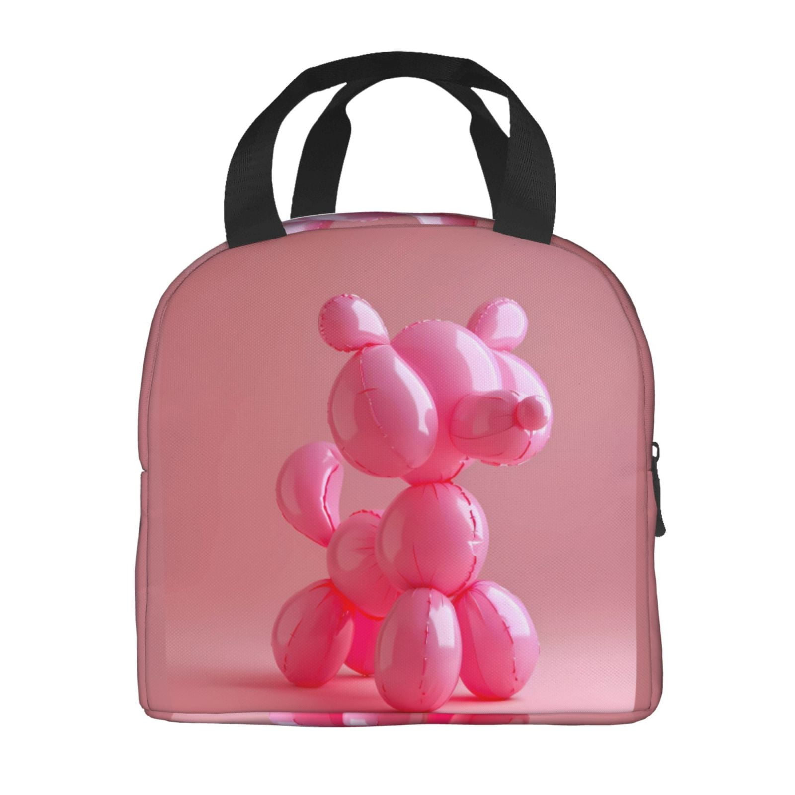 Japuie Pink Balloon Puppy Art Print Insulated Lunch Bag Tote with Large ...
