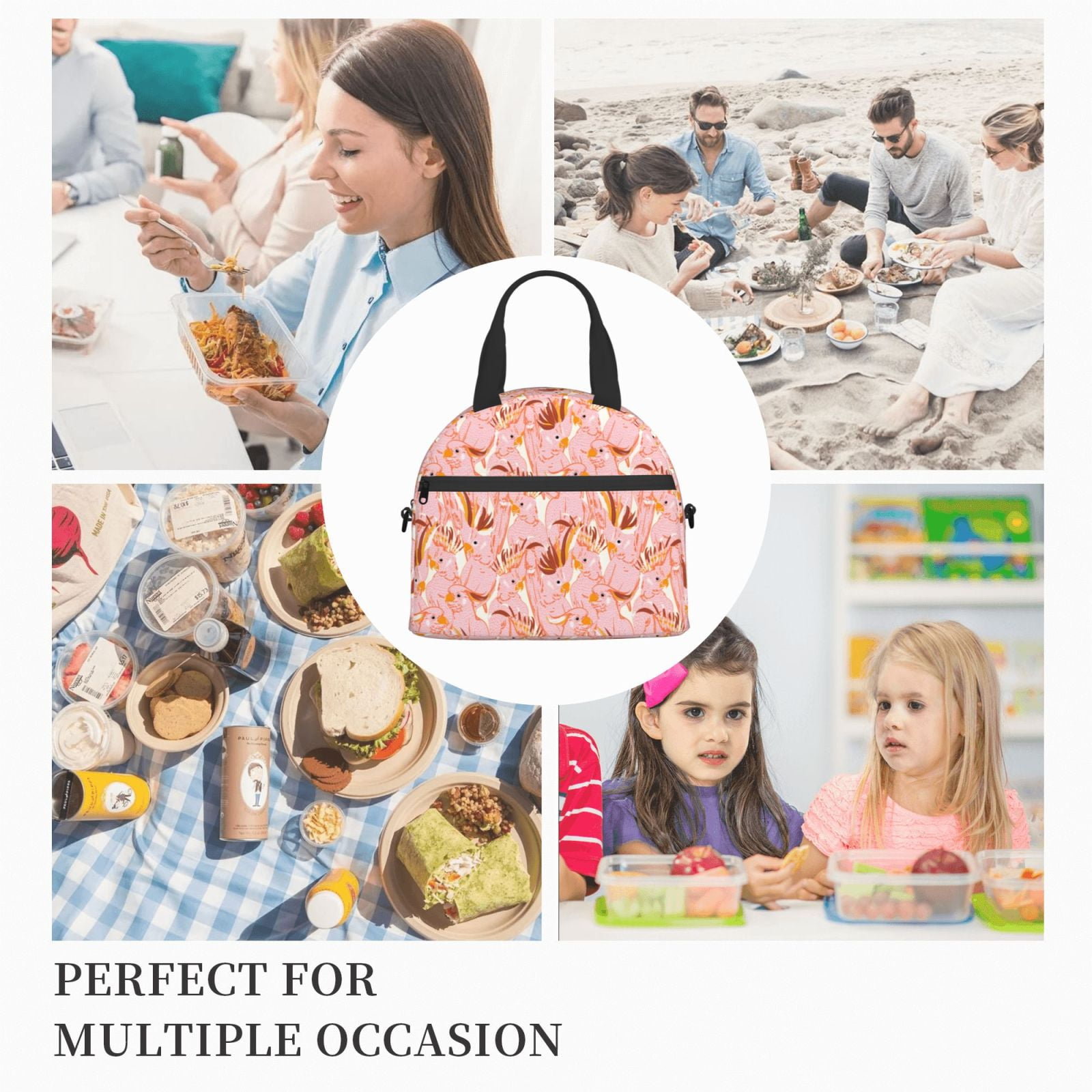 Japuie Pink Cockatoo Birds Print Insulated Lunch Bag for Women Men ...