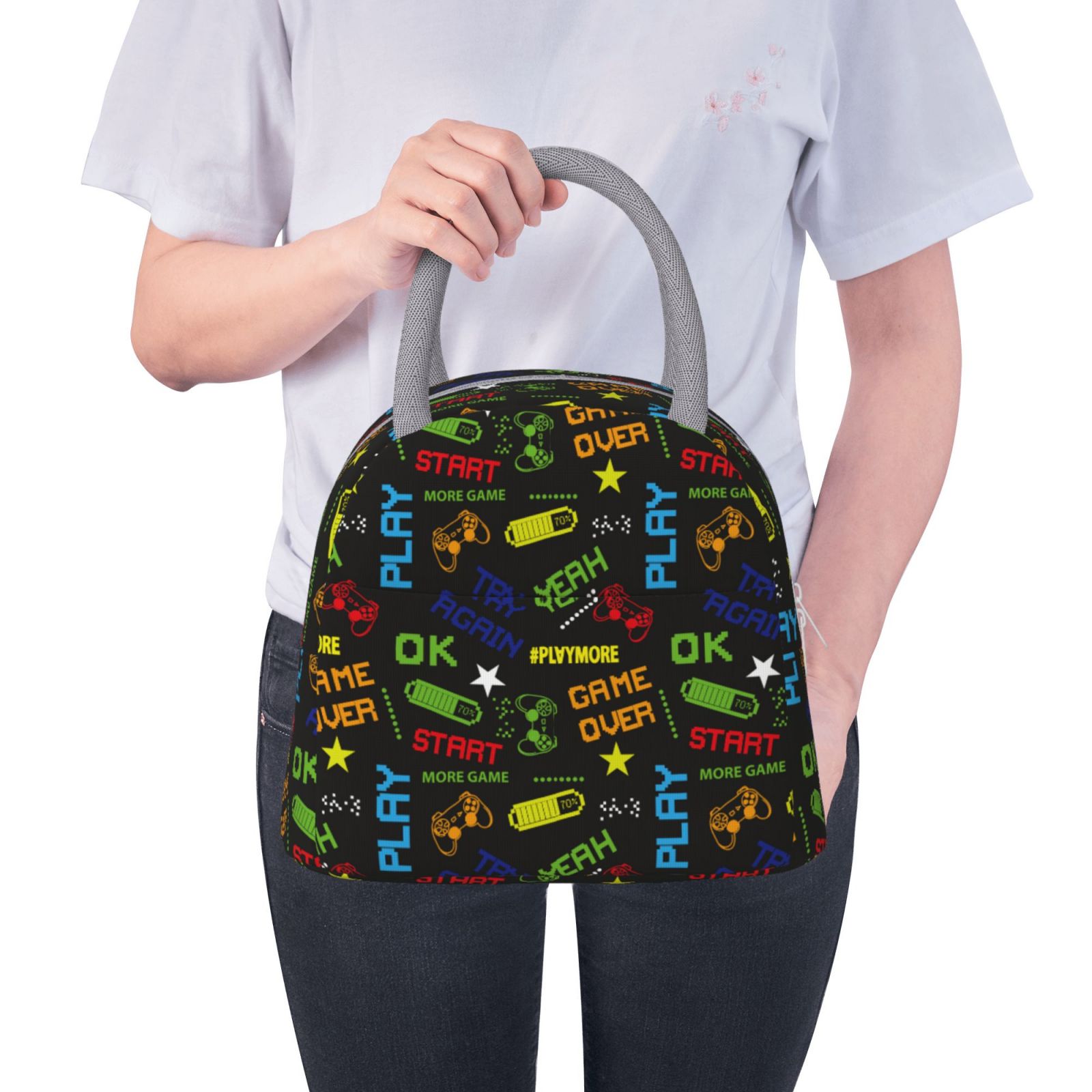 Japuie Pixel Game Print Insulated Lunch Bag,Lunch Box for Women Men ...