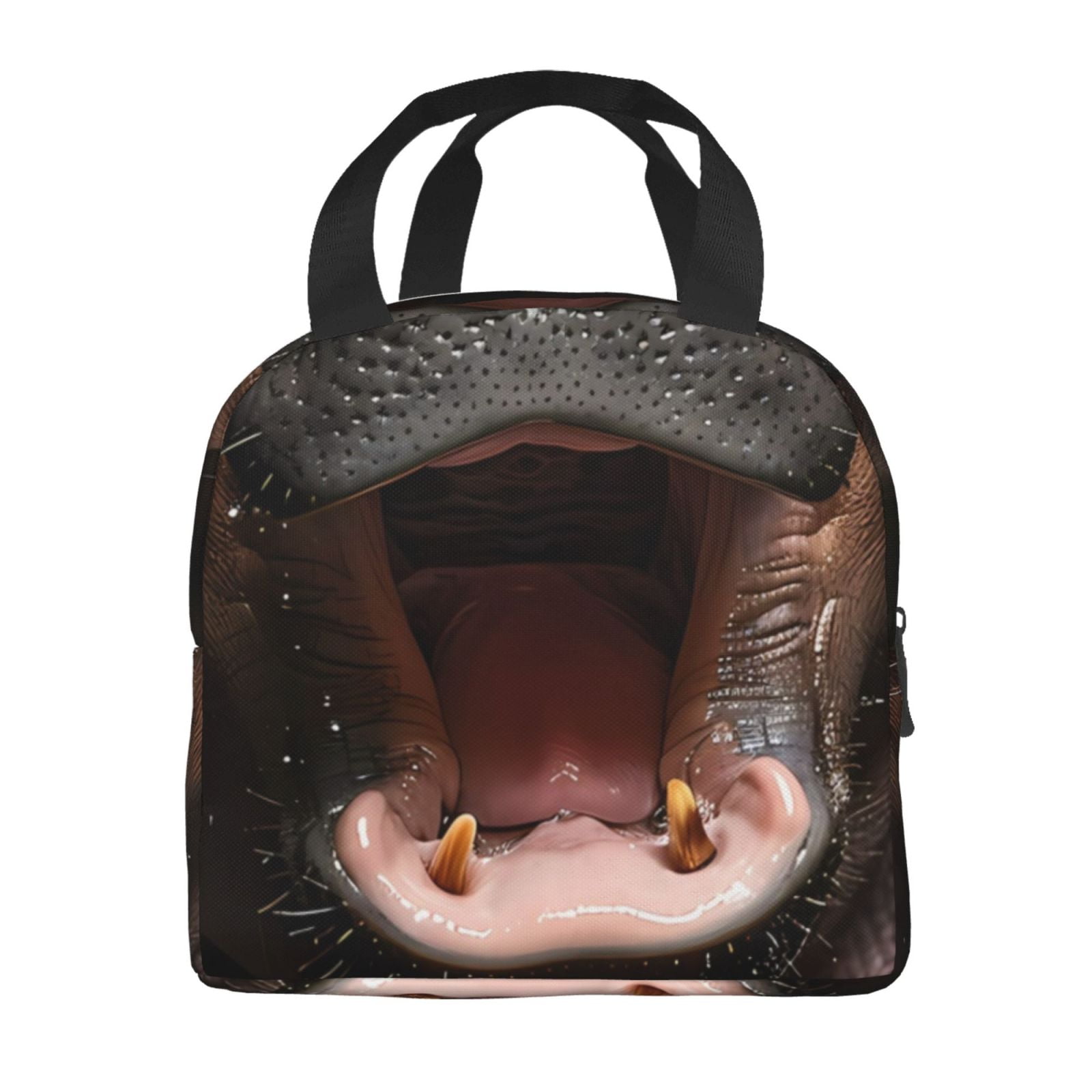 Japuie Playful Baby Hippo Splash Print Insulated Lunch Bag Tote with ...