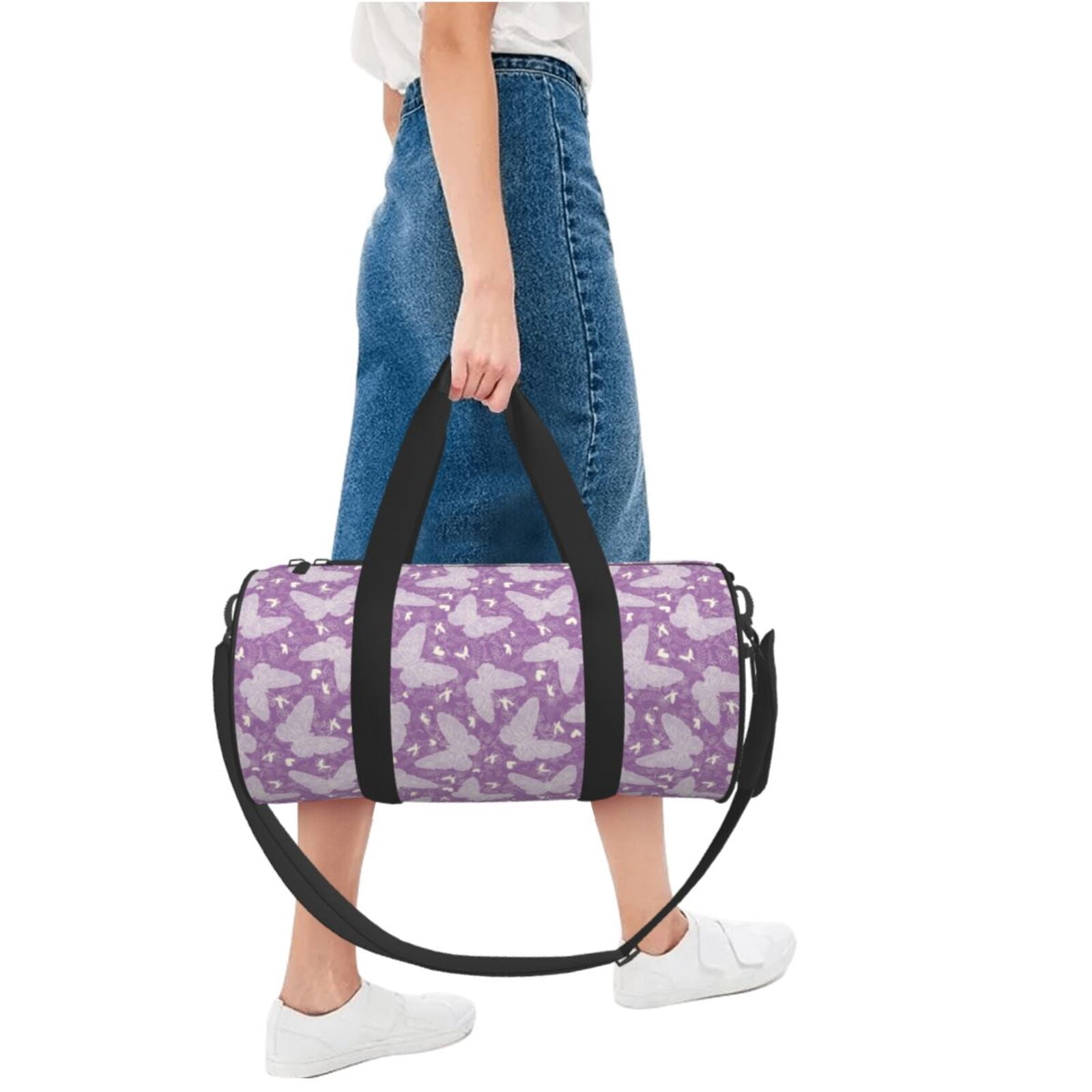 Japuie Purple Butterflies Floral Print Travel Duffle Bag,Gym Bag ...