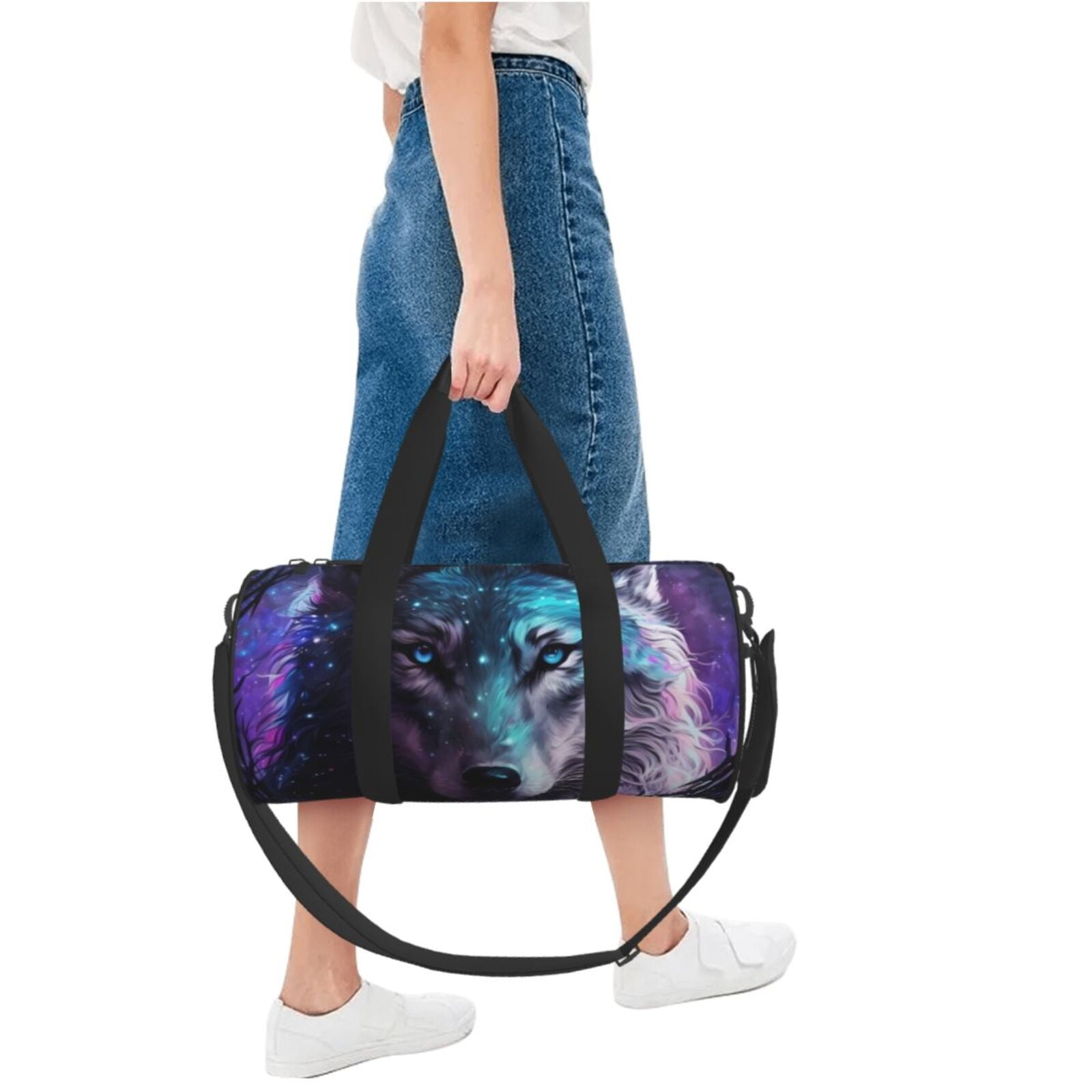Japuie Purple Sky Wolf Print Travel Duffle Bag,Gym Bag,Weekender Bag ...