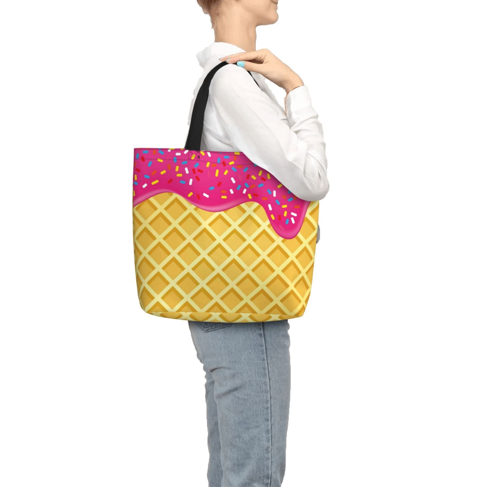 Japuie Red Ice Cream Print Tote Bags, Shoulder Bag with Zipper Closure ...