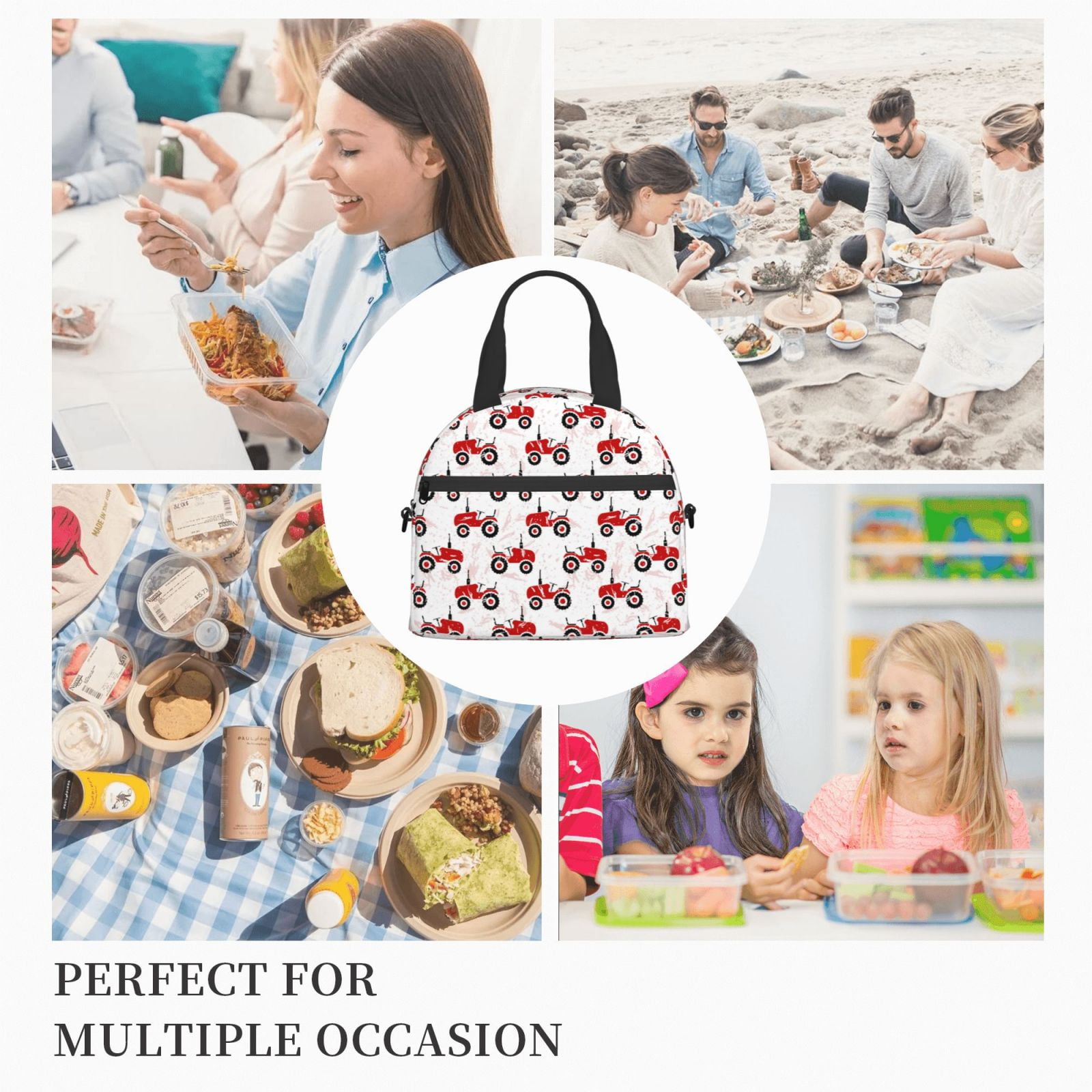Japuie Red Wheeled Tractors Print Insulated Lunch Bag for Women Men ...