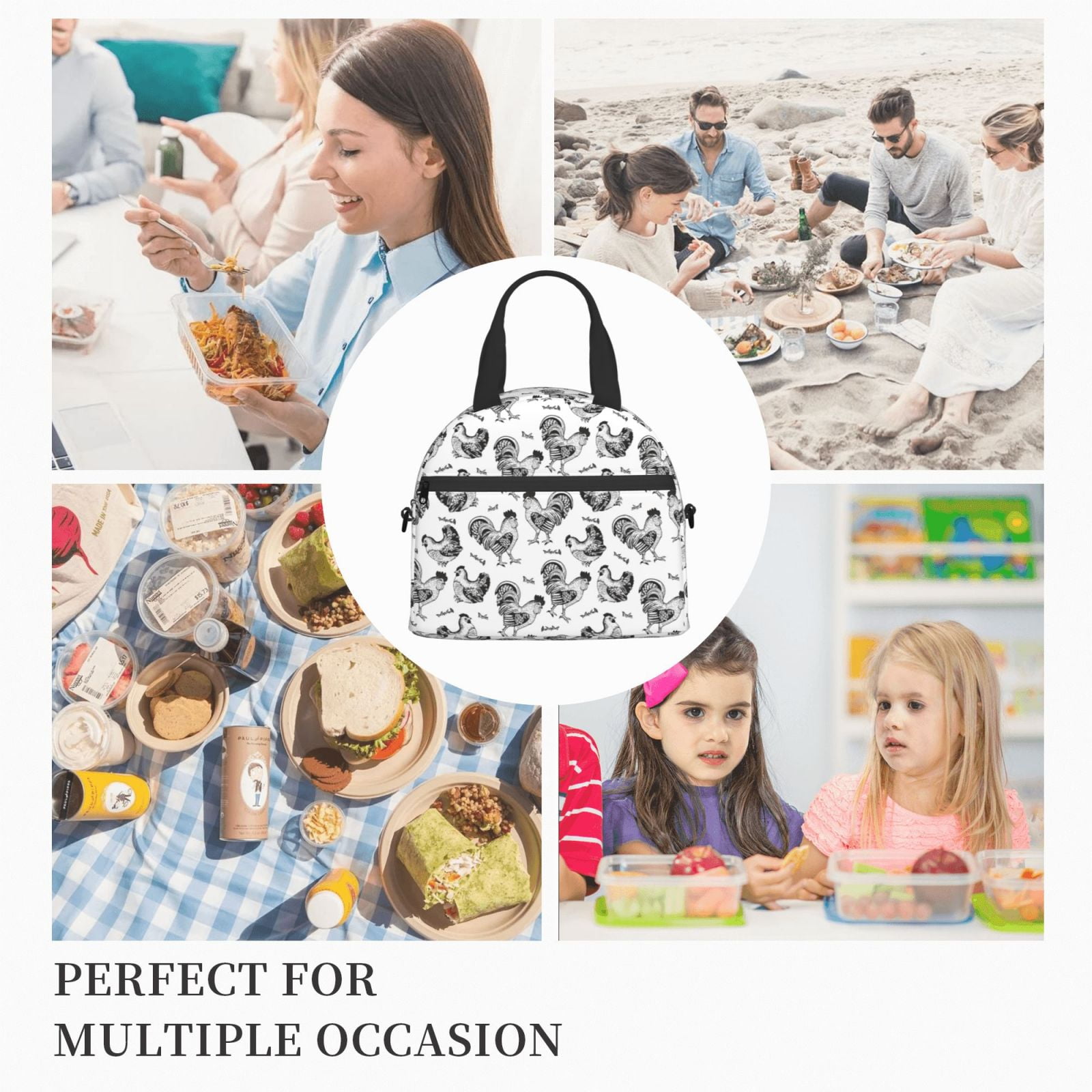 Japuie Retro Rooster Print Insulated Lunch Bag for Women Men,Reusable ...
