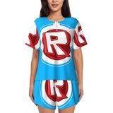 Japuie Roblox Print Womens Pajama Sets,Short Sleeve Pajamas for Women ...