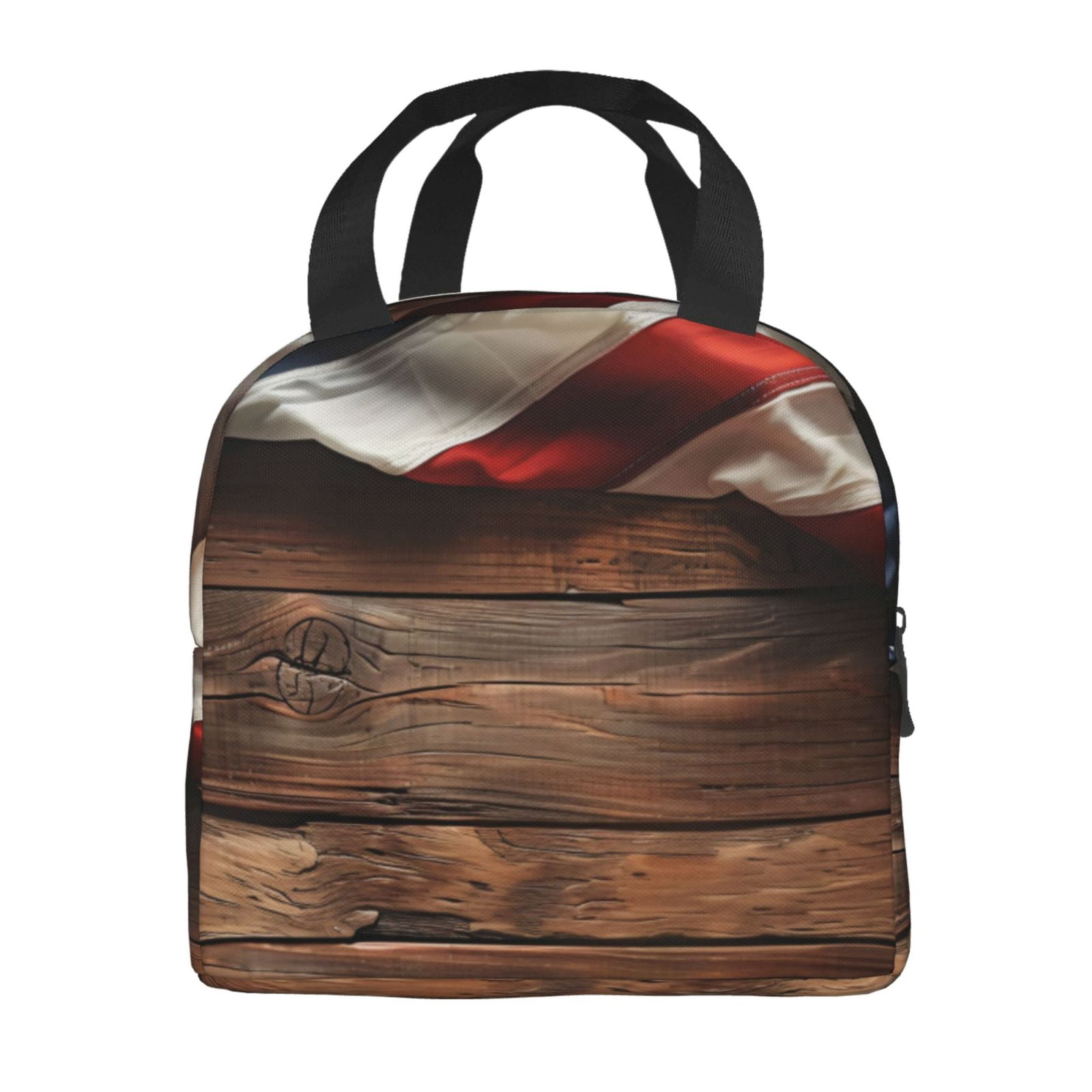 Japuie Rustic American Flag Wood Print Insulated Lunch Bag Tote with ...