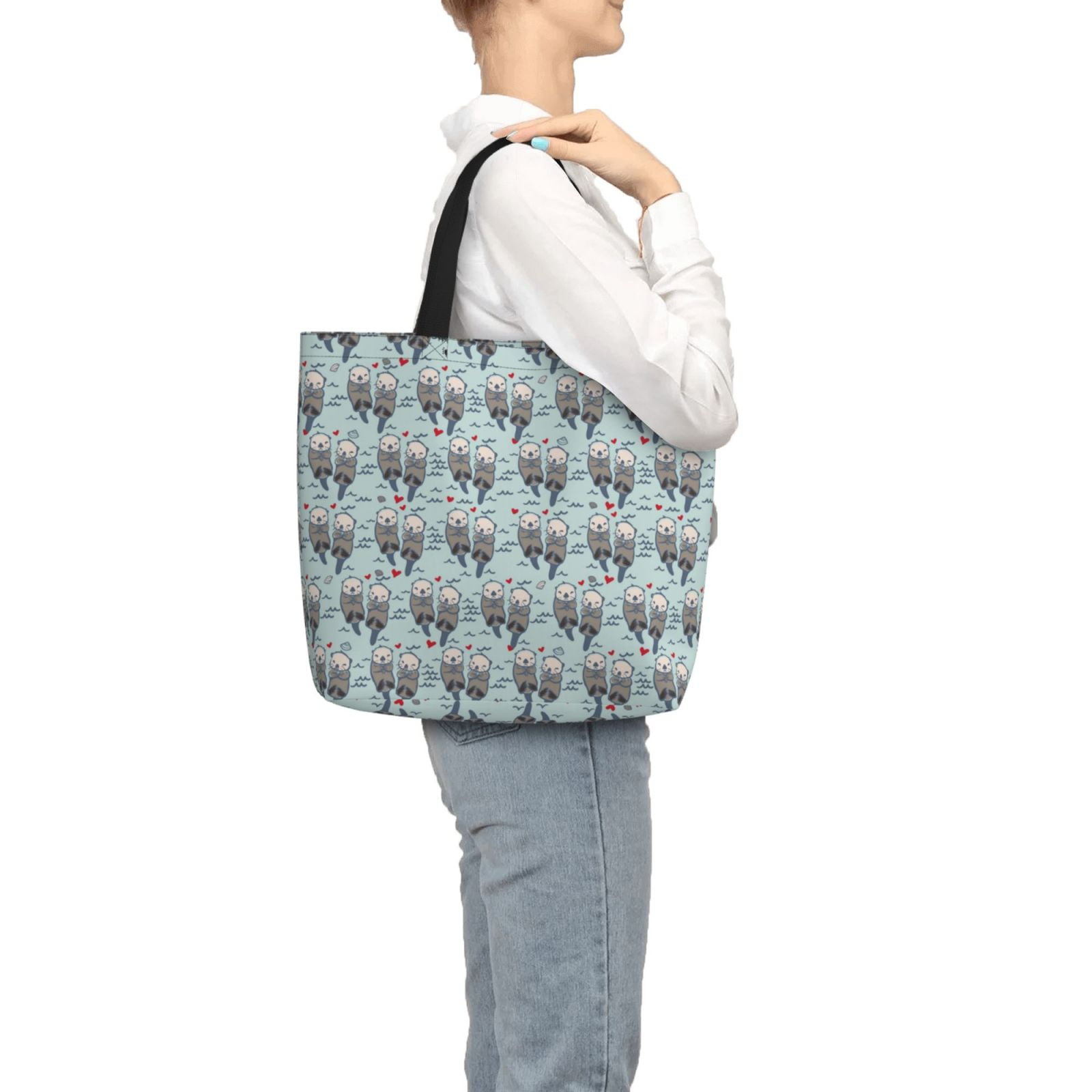 Japuie Sea Otter Print Tote Bags, Shoulder Bag with Zipper Closure, Top ...