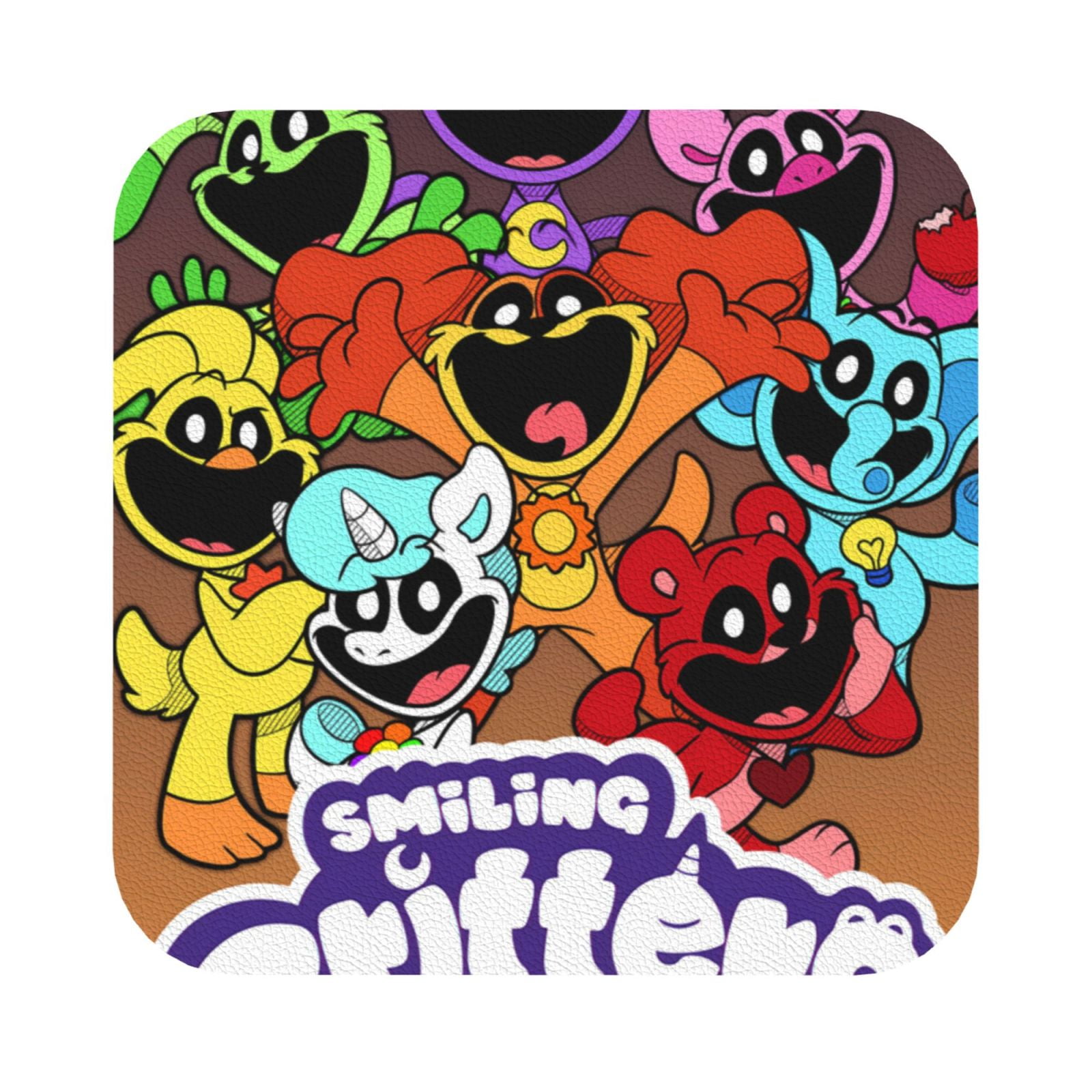 Japuie Smiling Critters Print Leather Coasters for Drinks, 4" Drink ...