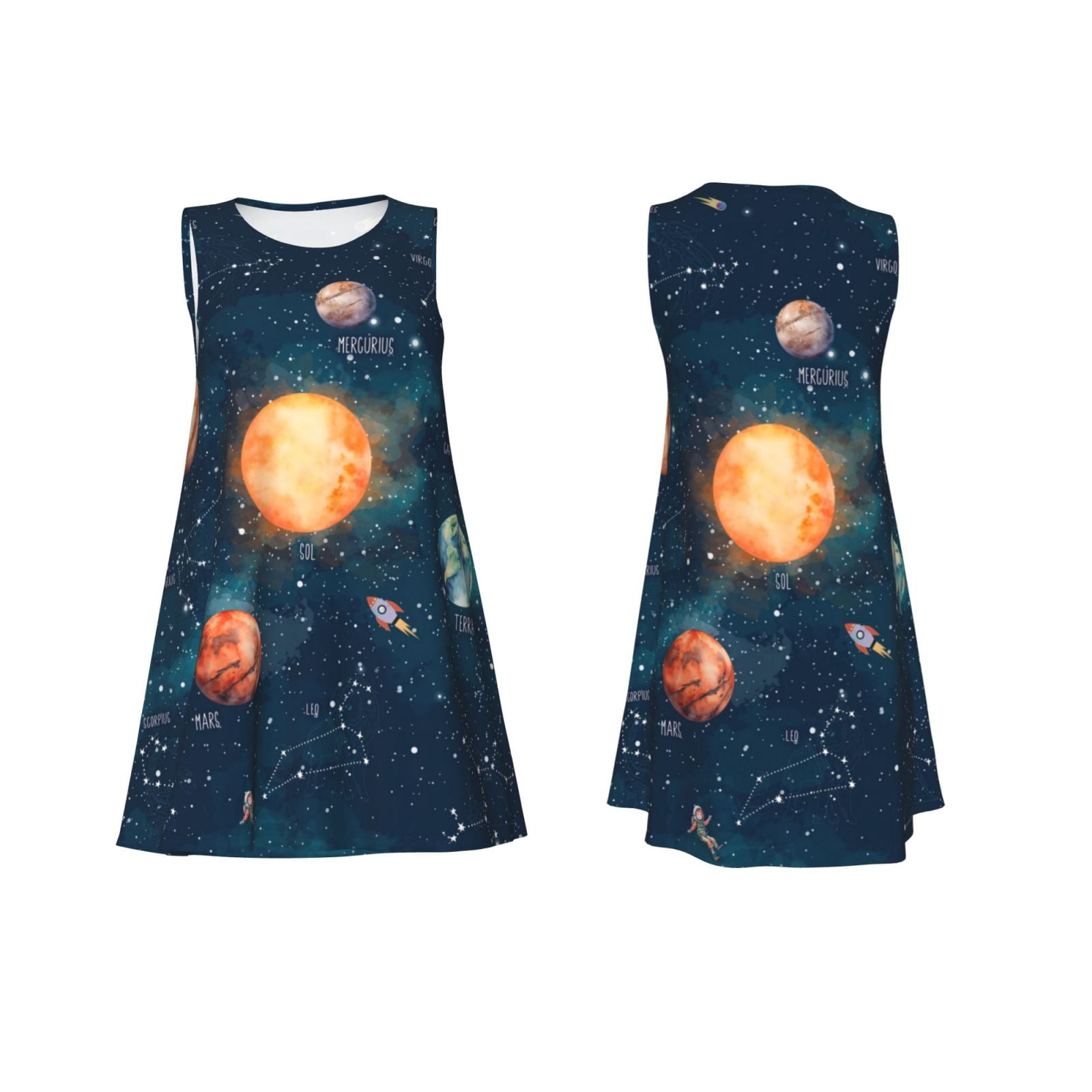 Japuie Solar System And Planets Print Summer Dresses for Women,Women's ...
