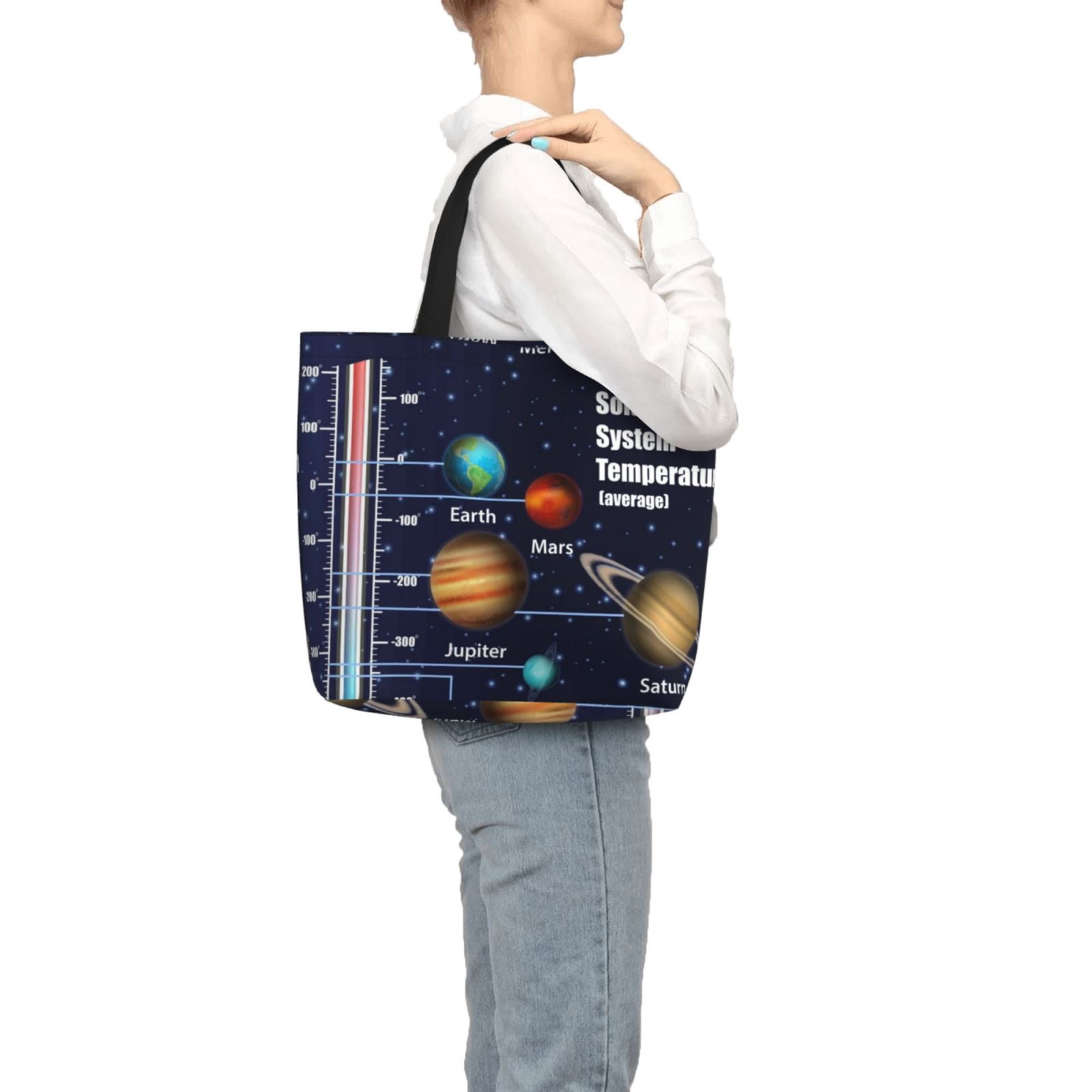 Japuie Solar System Print Tote Bags, Shoulder Bag with Zipper Closure ...