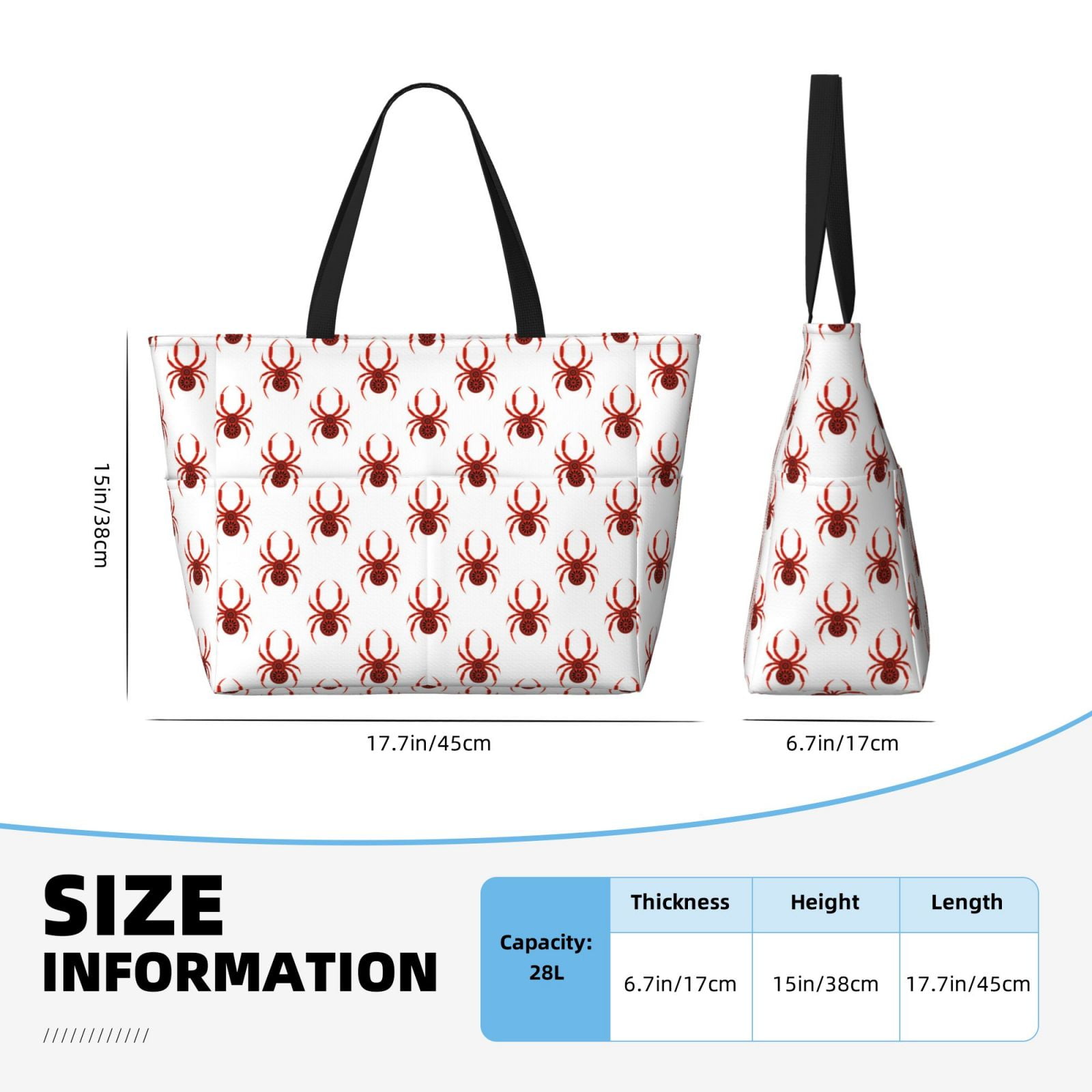 Japuie Spiders Insects Print Large Capacity Beach Travel Bag,Waterproof ...